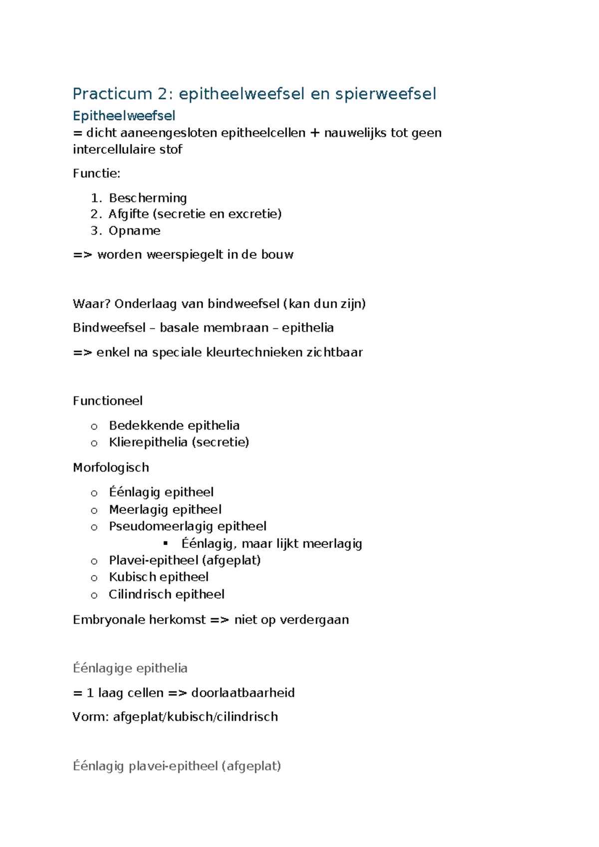 Practicum 2 - Practicum 2: epitheelweefsel en spierweefsel ...