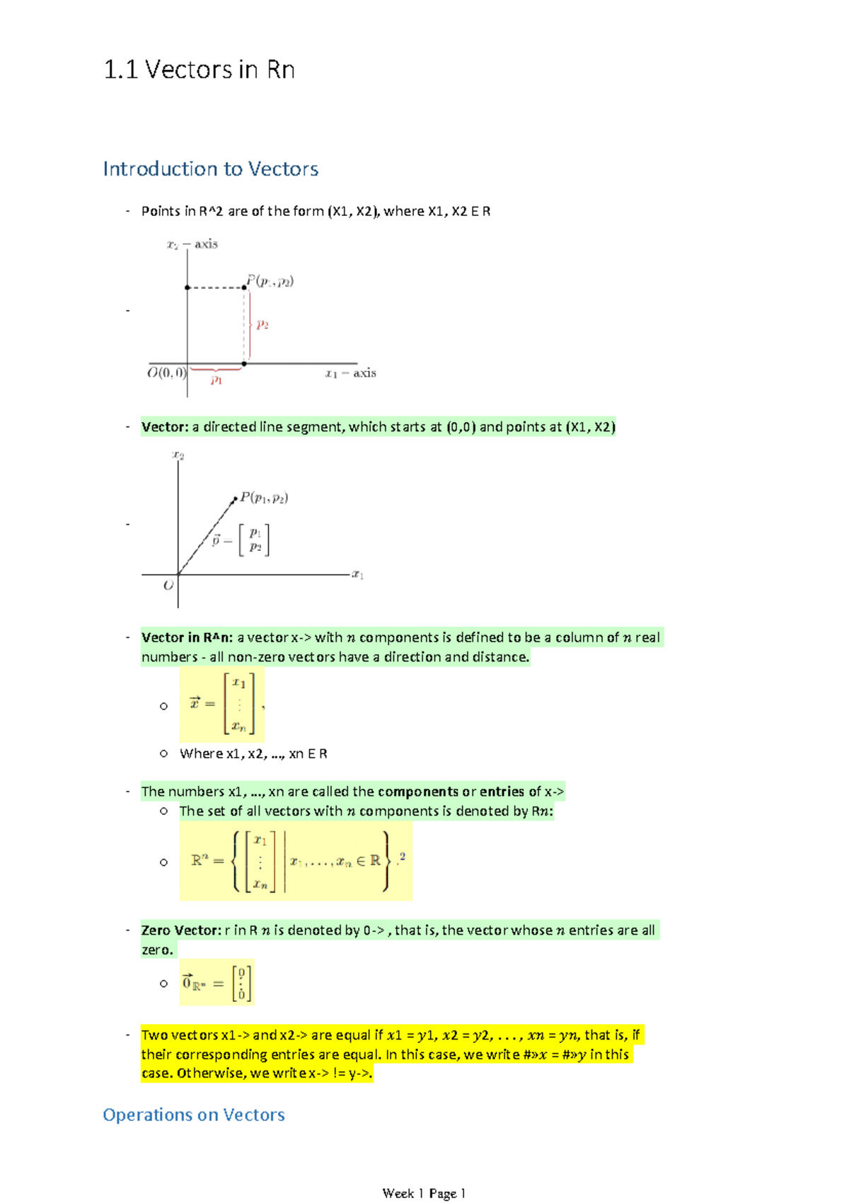 1.1 Vectors in Rn - Introduction to Vectors Points in R^2 are of the ...