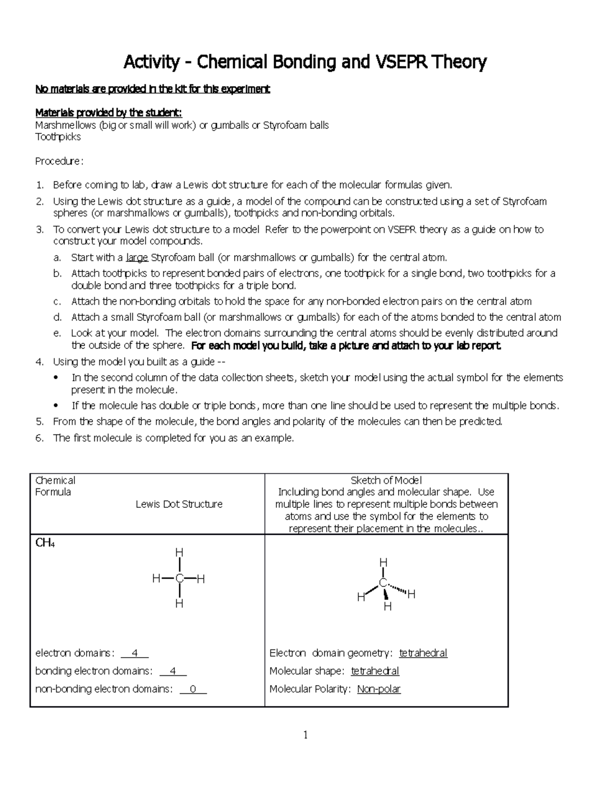 Chemical Bonding and VSEPR Theory Activity - Studocu