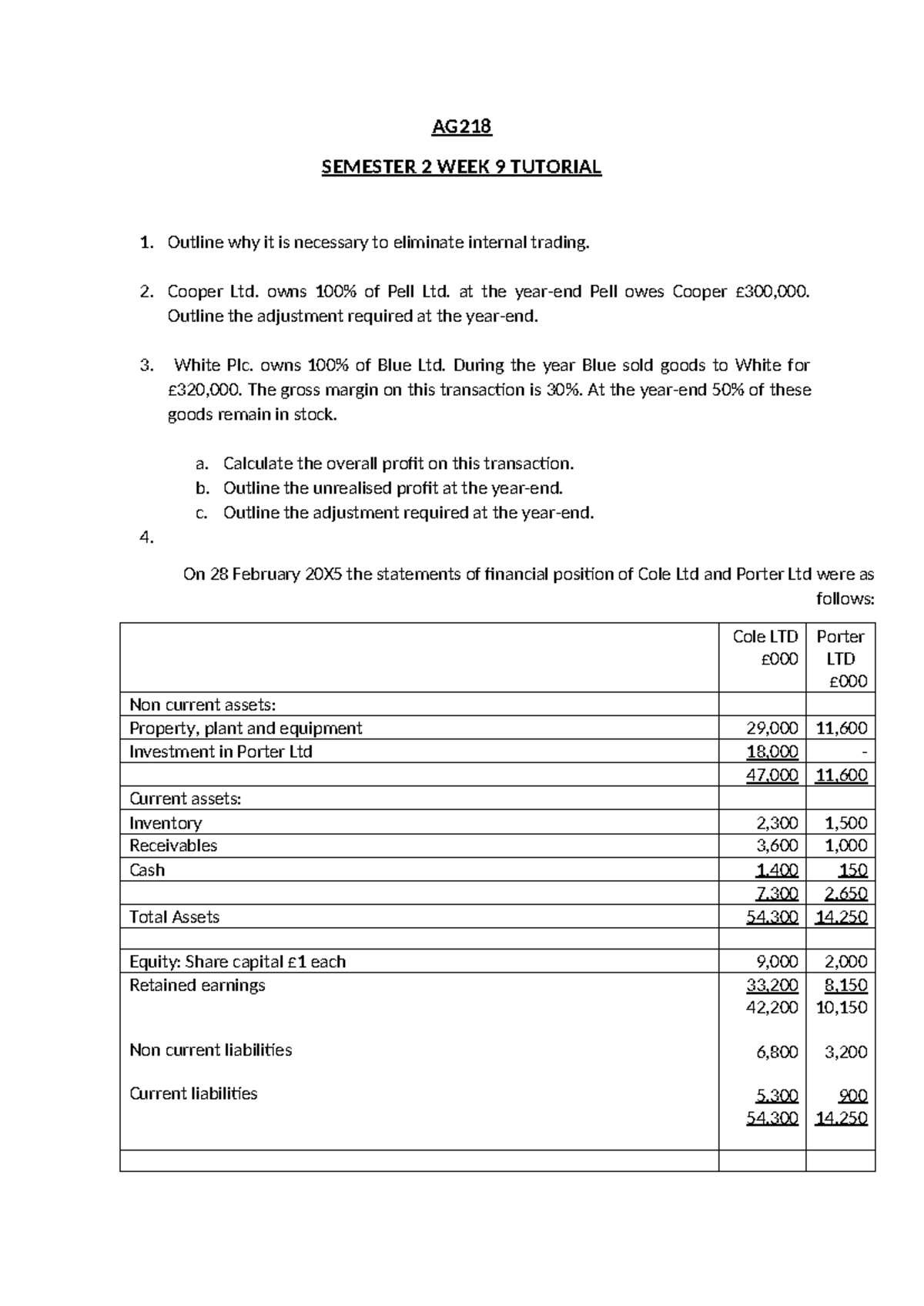 AG218 sem 2 tutorial 8 questions - AG SEMESTER 2 WEEK 9 TUTORIAL 1 ...