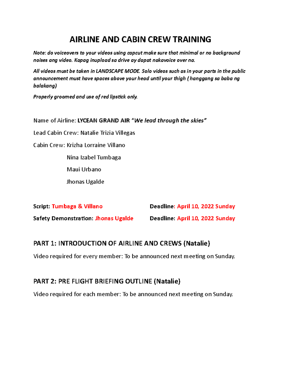 Airline AND Cabin CREW Training - AIRLINE AND CABIN CREW TRAINING Note ...