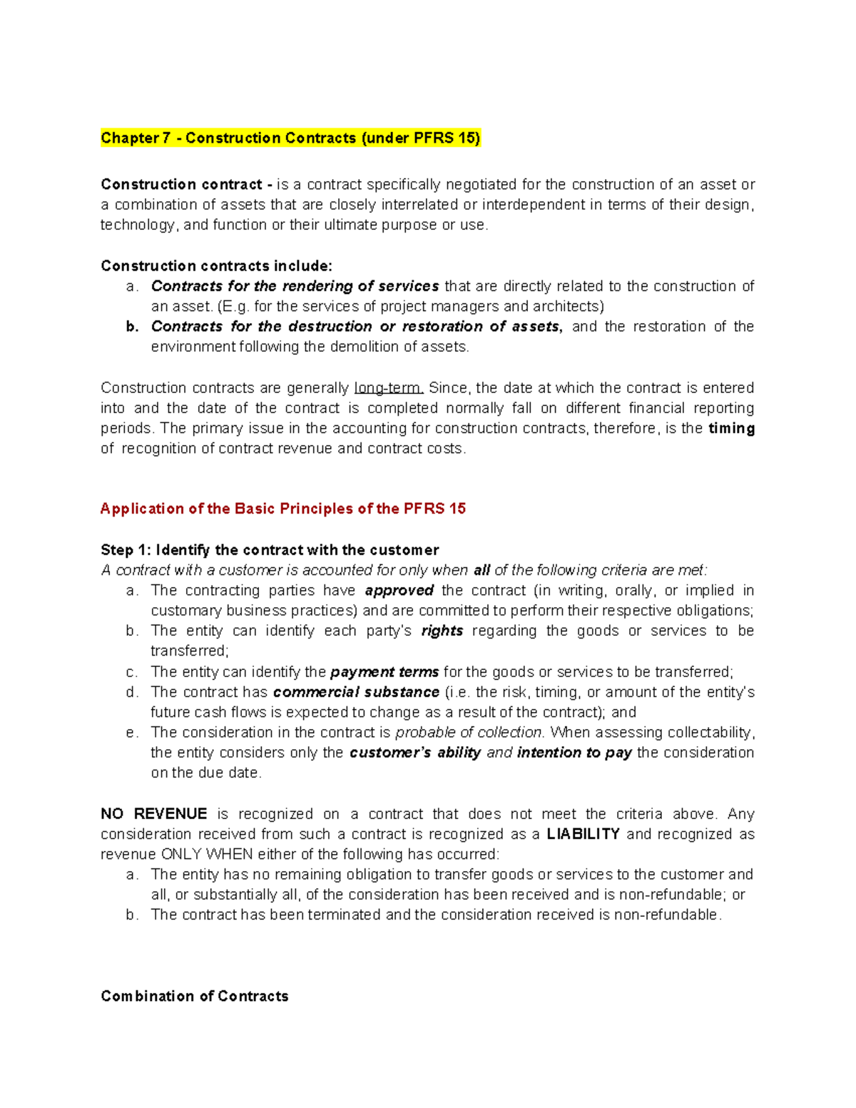 Chapter 7 - Construction Contract - Chapter 7 - Construction Contracts (under PFRS 15 ...