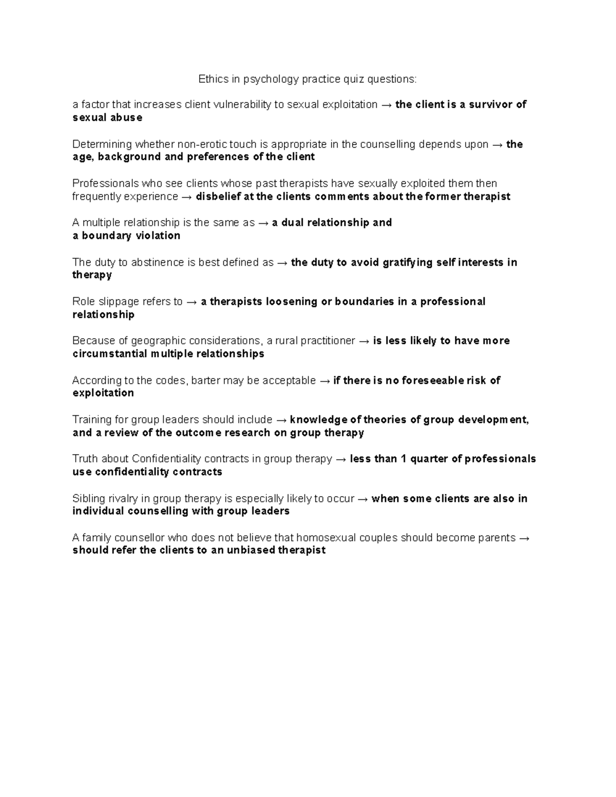 Ethics IN Psychology practice quiz - Studocu