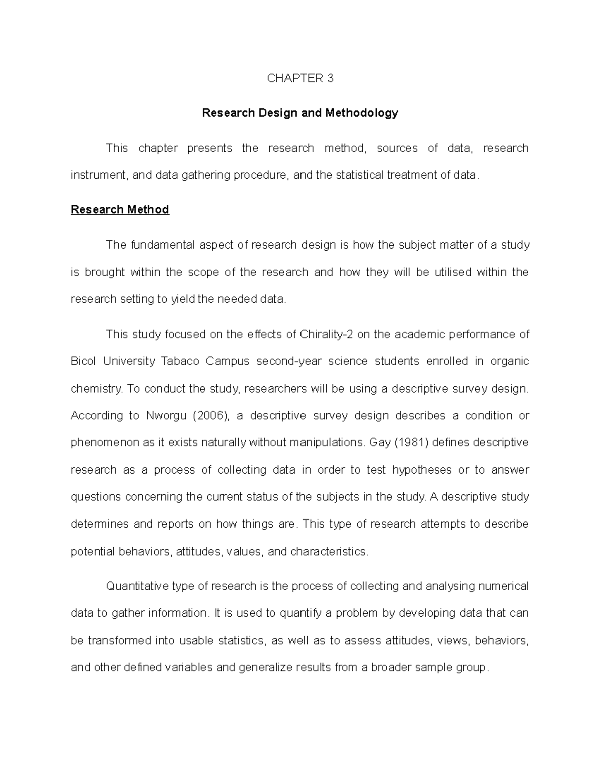 Chapter 3. Research Design and Methodology - Education - Studocu