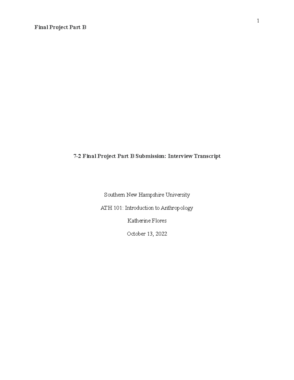 Ath7-2 - 7-2 Final Project Part B Submission: Interview Transcript - 7 ...