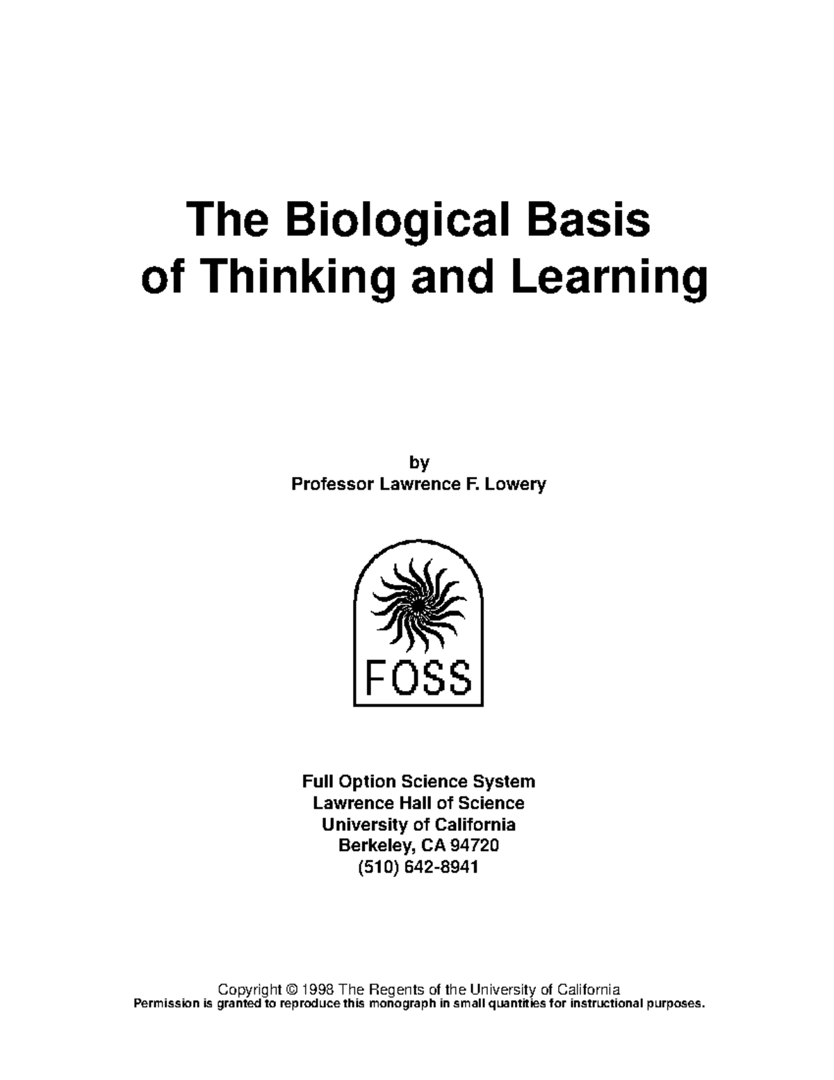 The biological basis of thinking and learning - Islamic Psychology ...