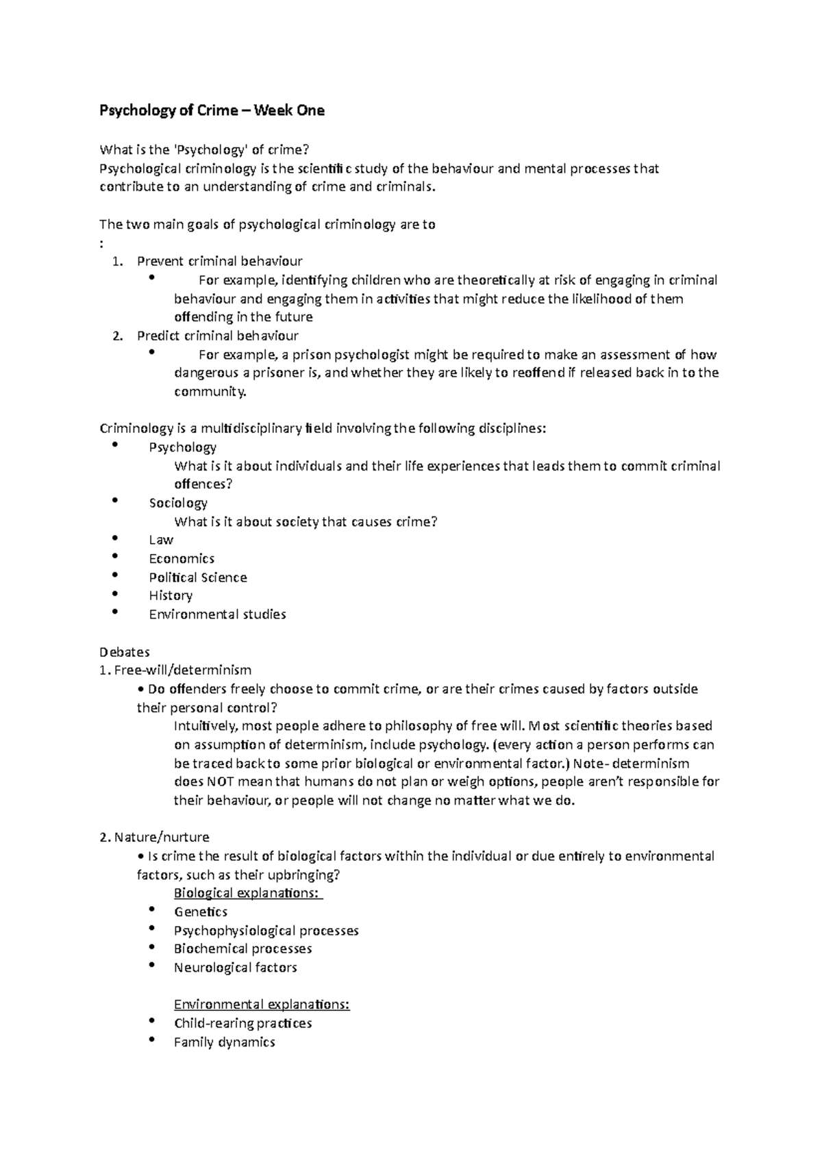 Psychology of Crime week one - Psychology of Crime – Week One What is ...