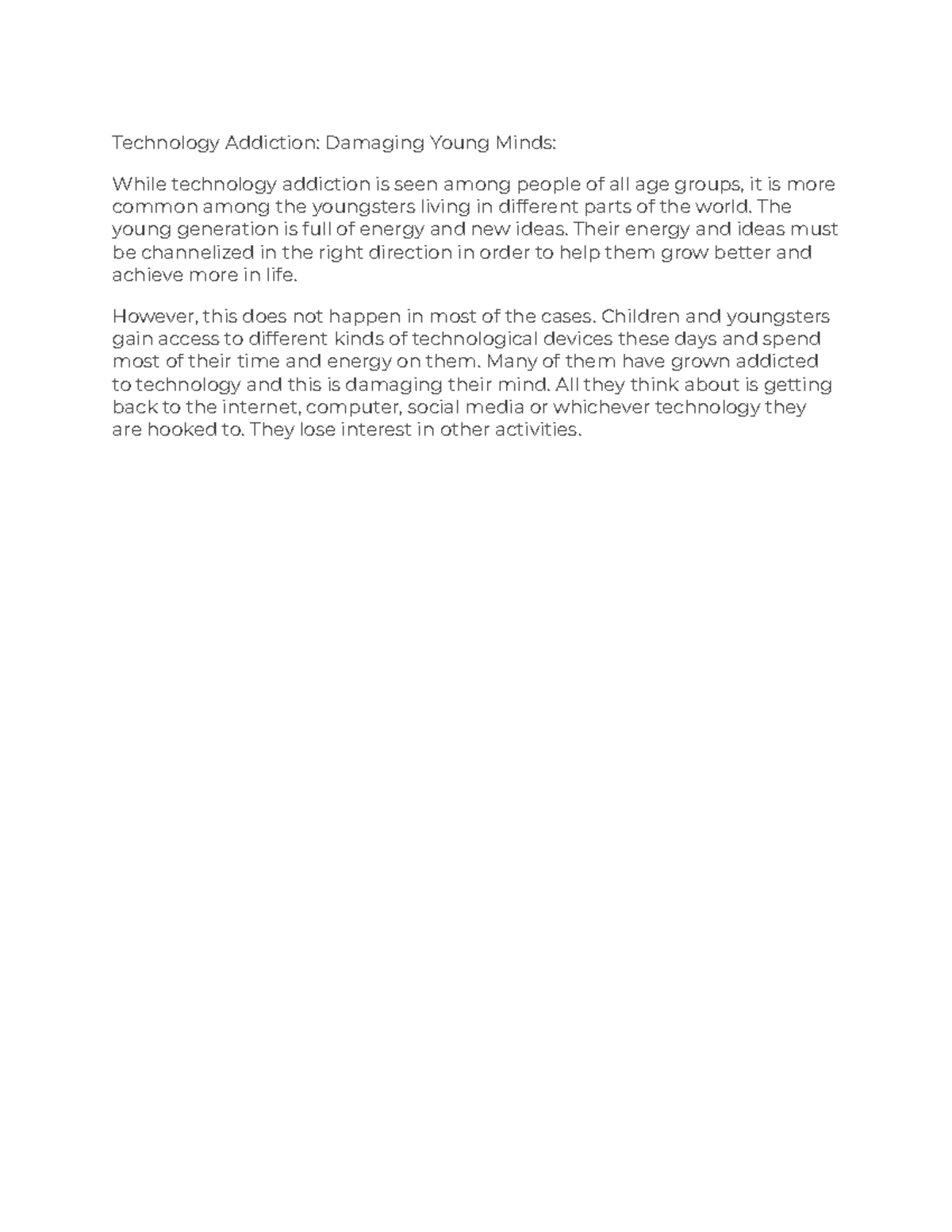 Technology Addiction Damaging Young Minds - The young generation is ...