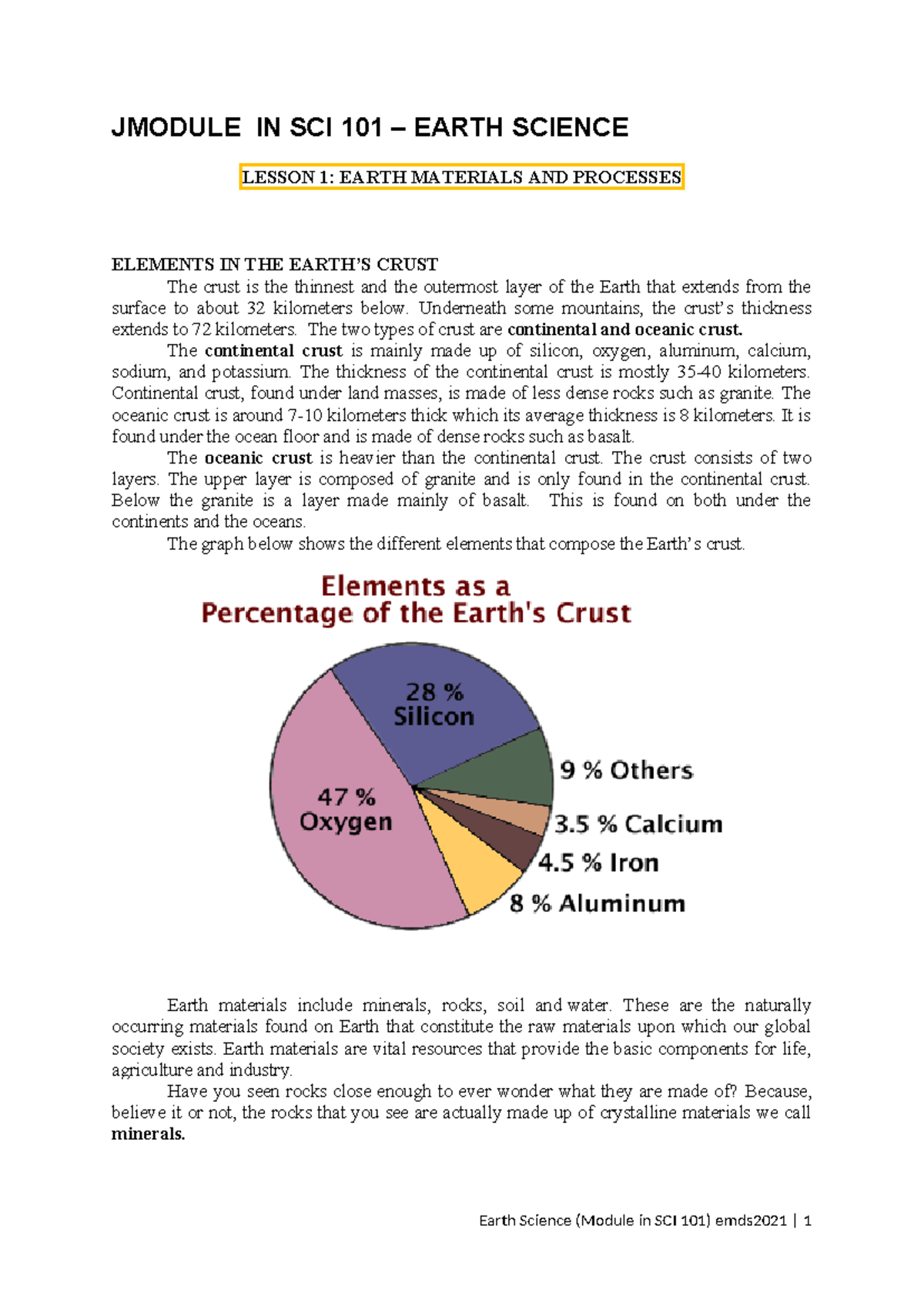 Minerals and Rocks - JMODULE IN SCI 101 – EARTH SCIENCE LESSON 1: EARTH ...