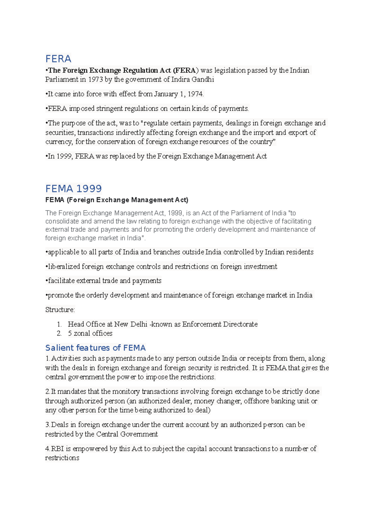 FERA & FEMA & Foreign Trade by Ridhima - FERA The Foreign Exchange Regulation Act (FERA ) was ...