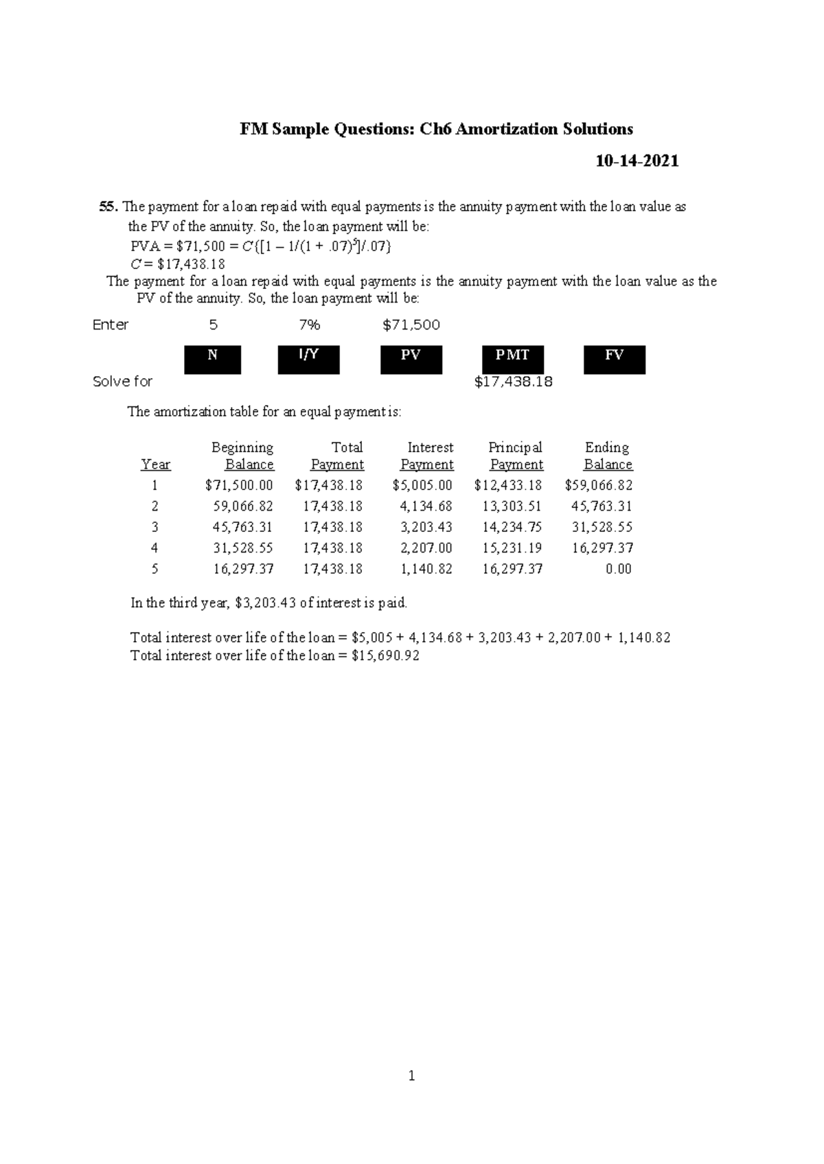 FM-Sample-solution-ch6 Amortization-21f - FM Sample Questions: Ch6 Amortization Solutions 10-14 ...