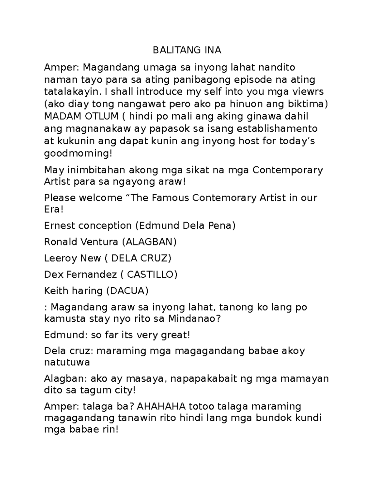 Balitang INA (comarts) - BALITANG INA Amper: Magandang umaga sa inyong lahat nandito naman tayo ...