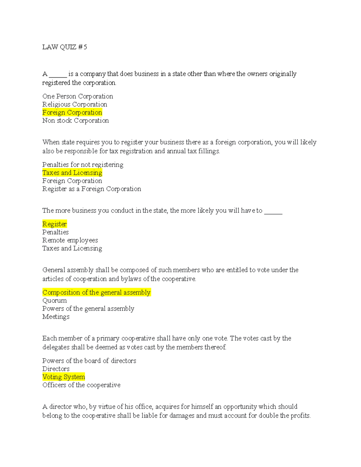 LAW-QUIZ-5 - math - LAW QUIZ # 5 A _____ is a company that does ...