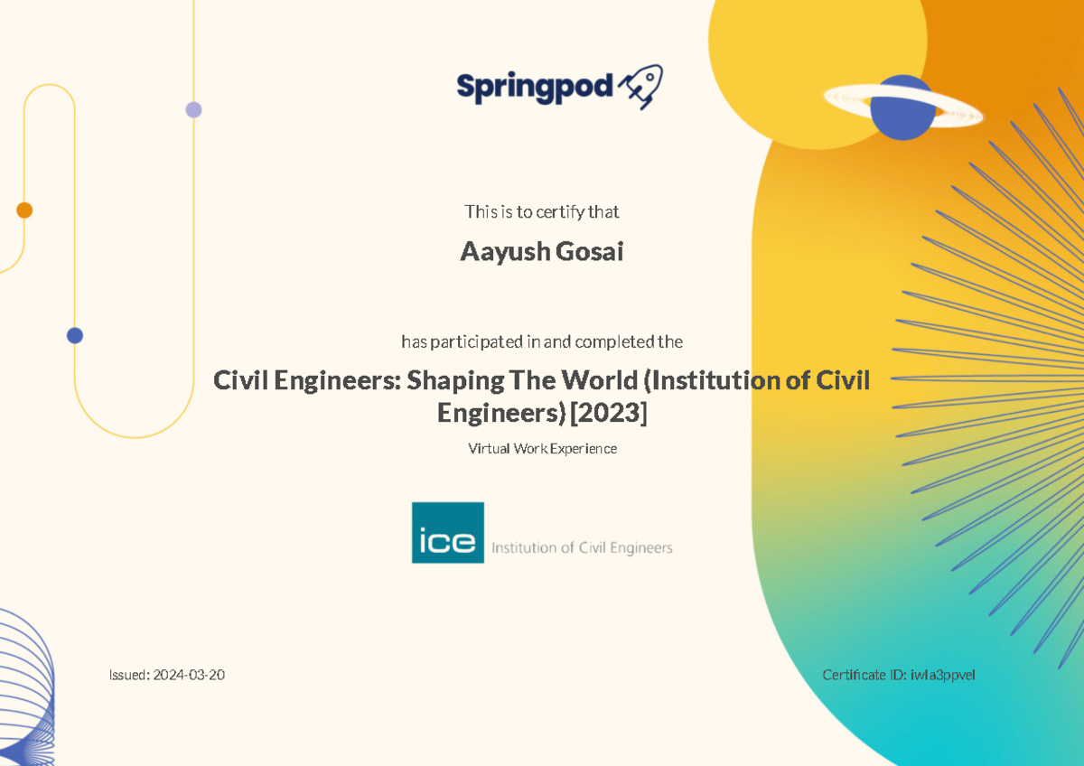 Springpod work experience certificate - This is to certify that Aayush ...