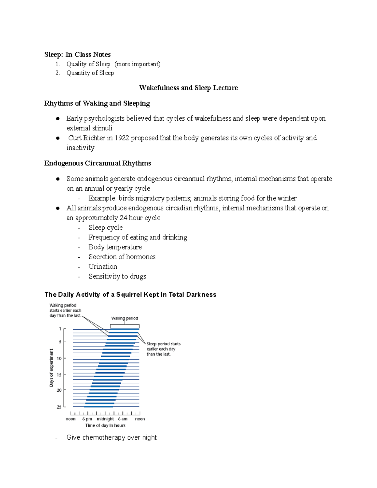 Wakefulness and Sleep + Stress Notes - Sleep: In Class Notes 1. Quality ...
