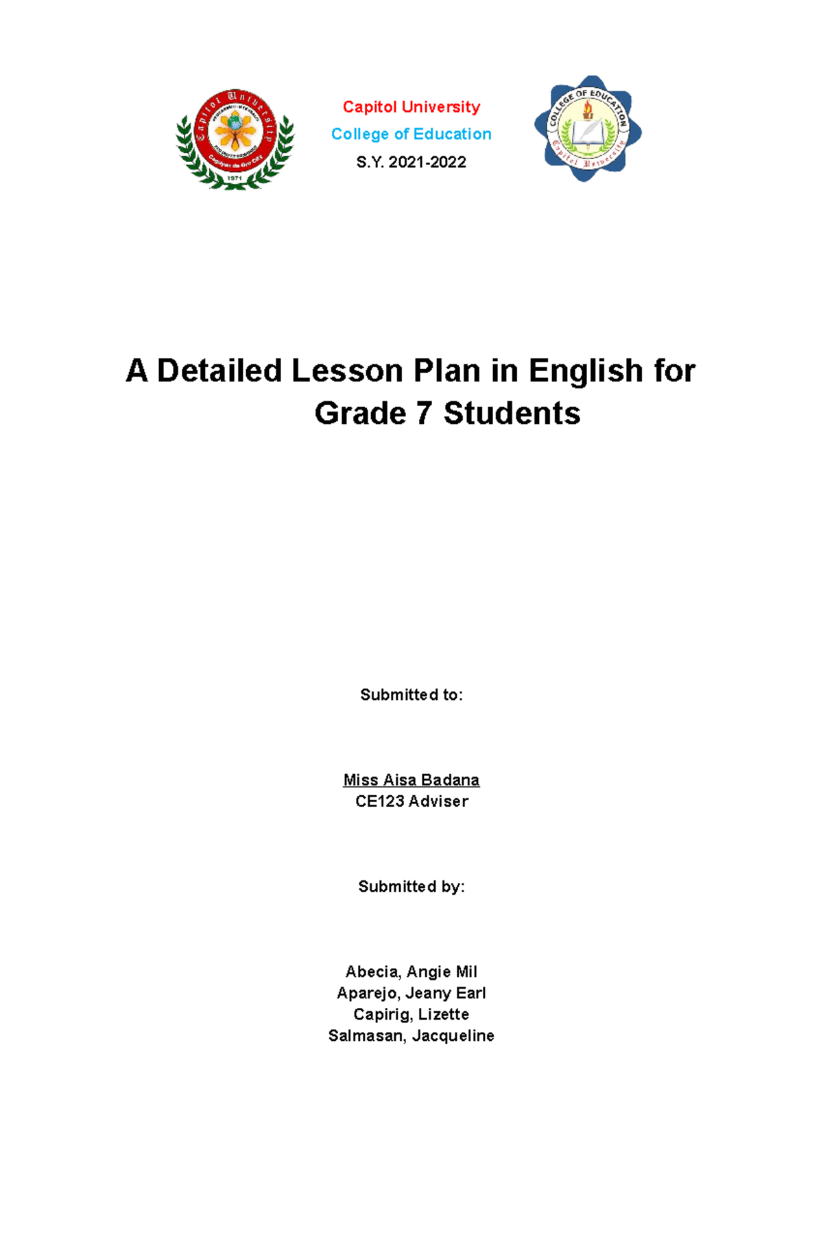 Detailed-Lesson-Plan -Group-2 - Capitol University College of Education ...