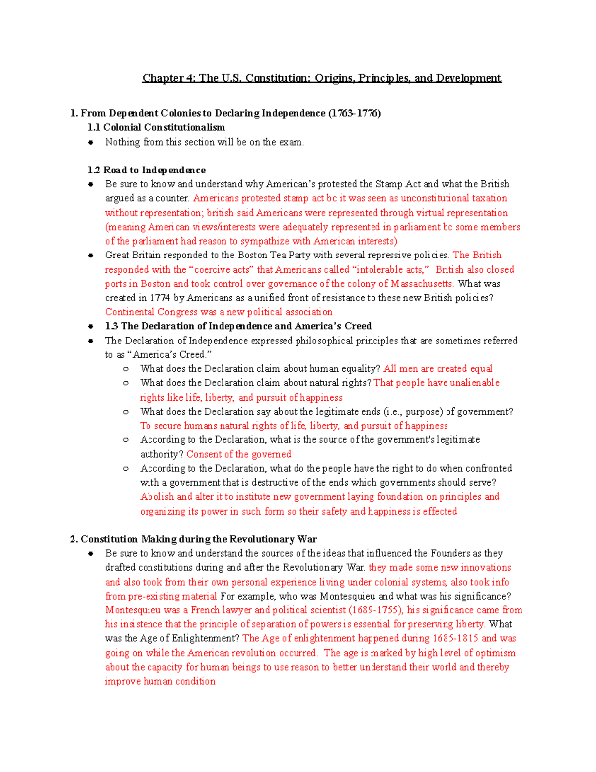 Study guide 2 american govt - Chapter 4: The U. Constitution: Origins ...