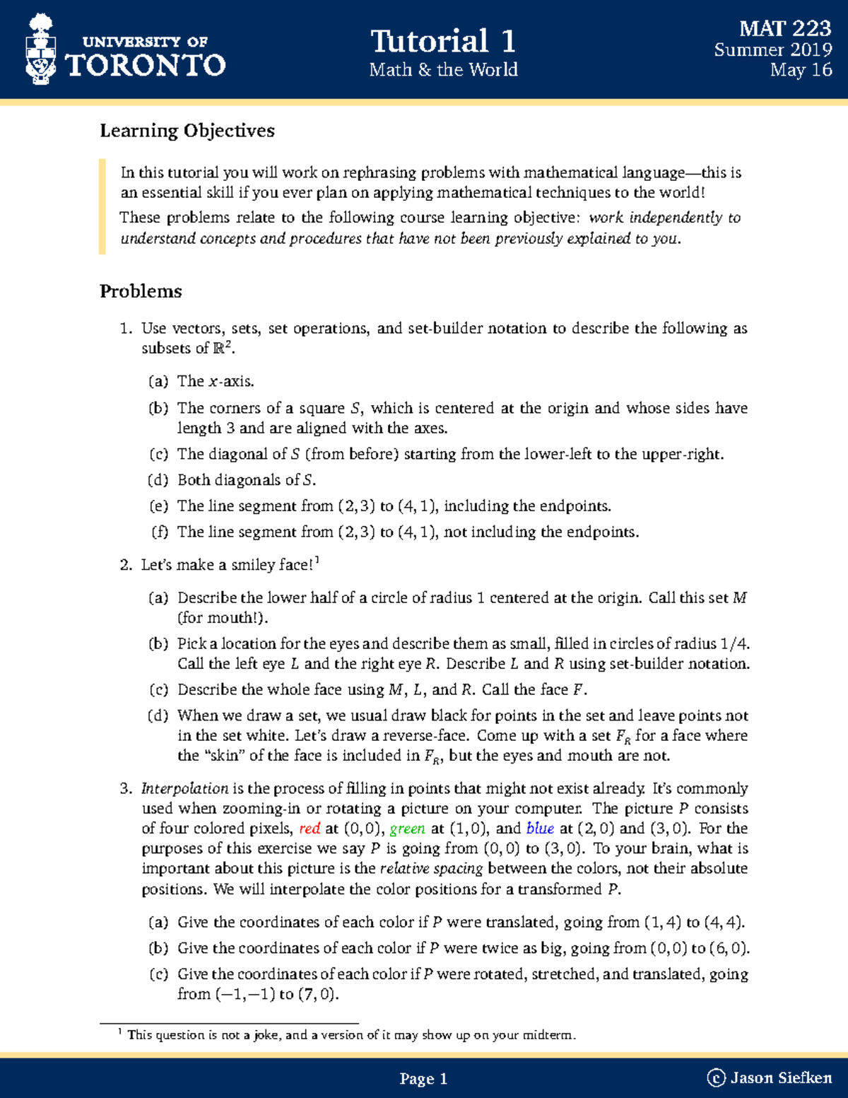 Tutorial-01-student - tutorial notes - Tutorial 1 Math & the World MAT ...
