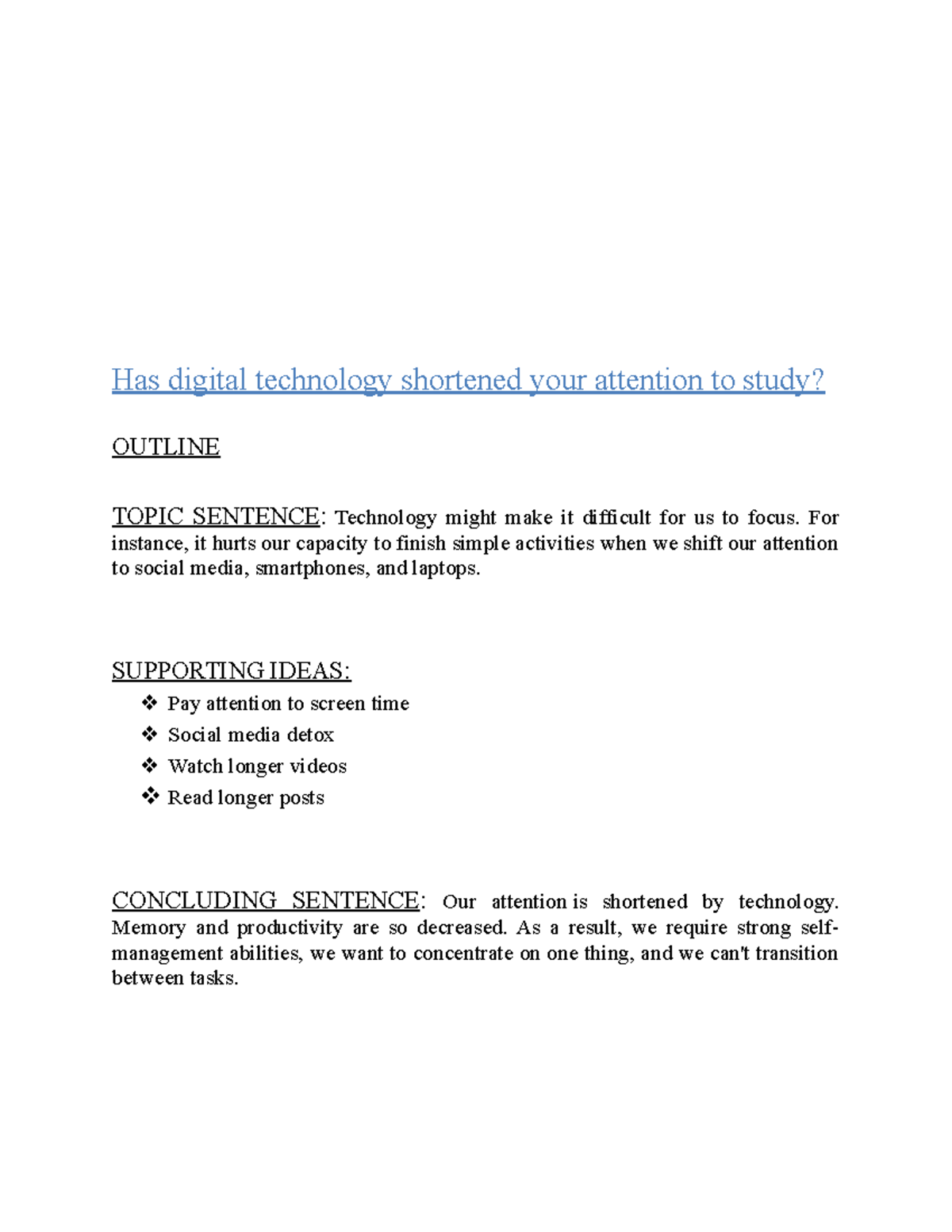 Assignment - 3 - Technology might make it difficult for us to focus ...