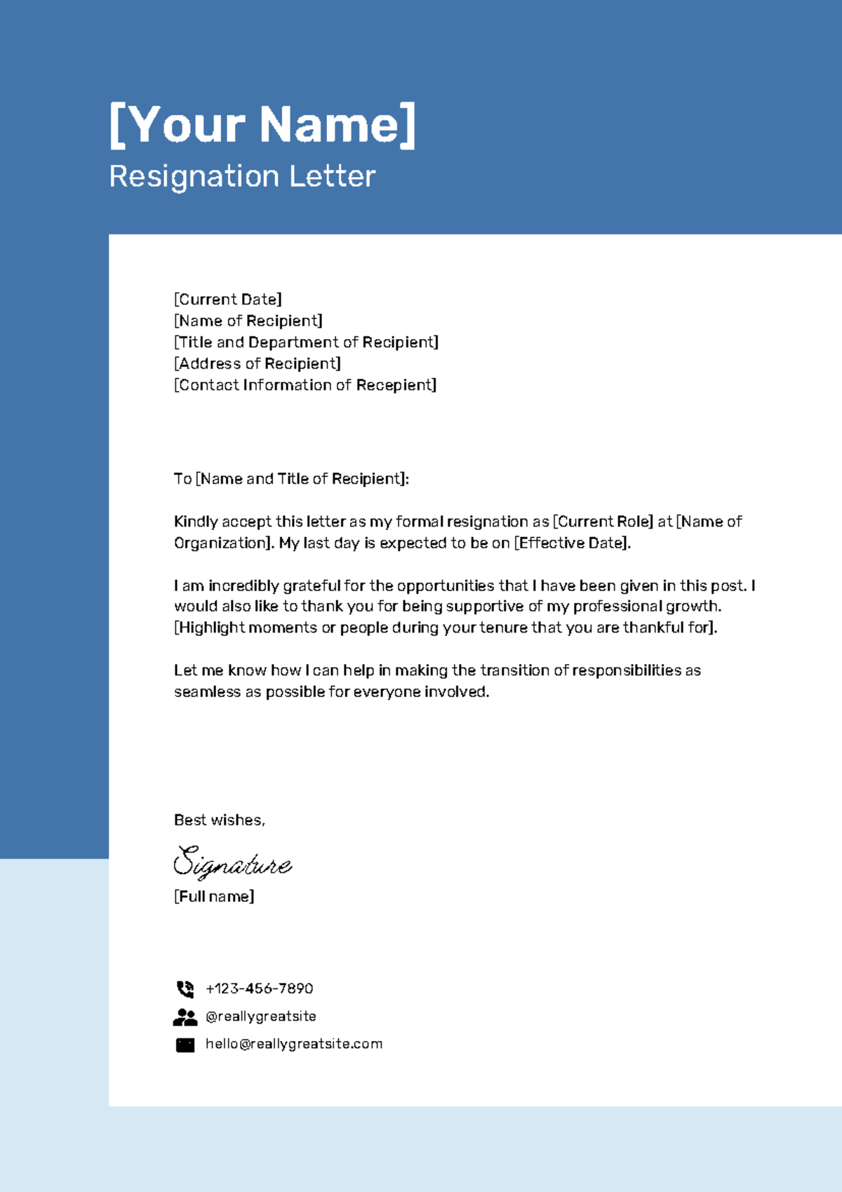 Denim Blue Light Blue Color Blocks Blank Resignation Letter - [Your ...