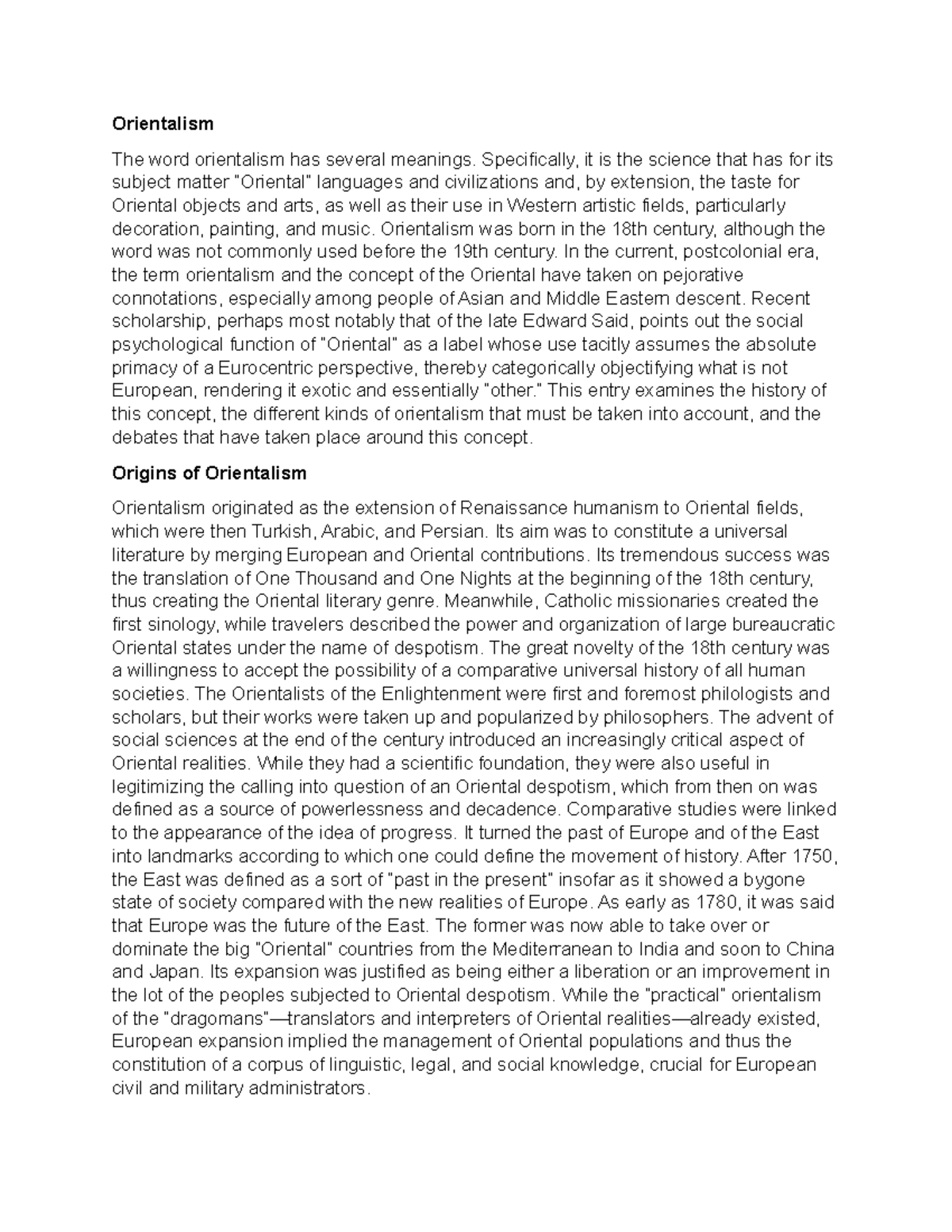 Orientalism - Specifically, it is the science that has for its subject ...