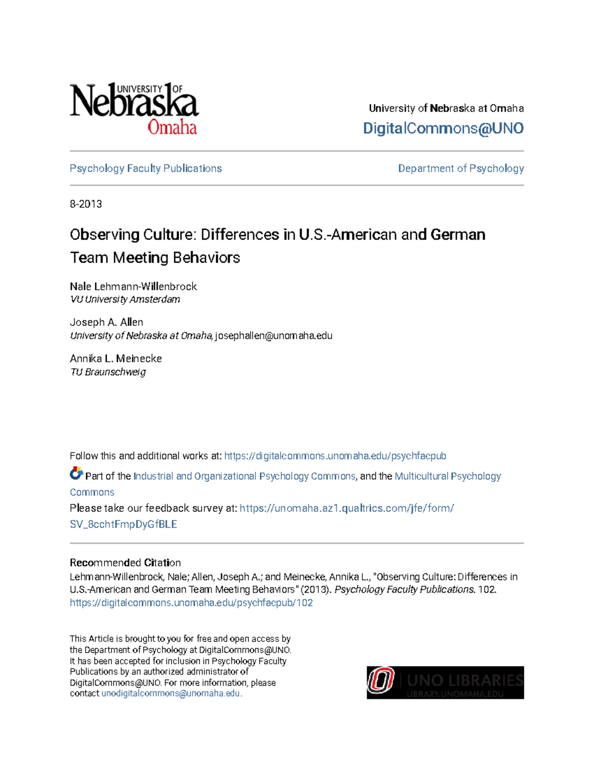 Observing Culture Differences in U.S.-American and German Team M ...