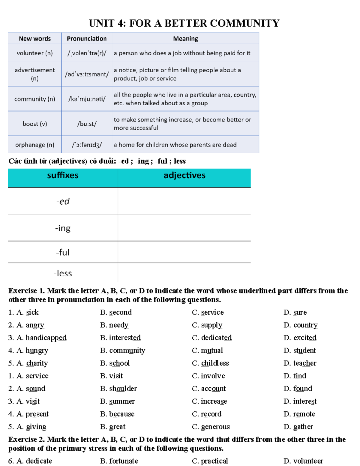 Unit 4 L10 Unit 4 Lá P 10 Buá I 1 Unit 4 For A Better Community Cã C