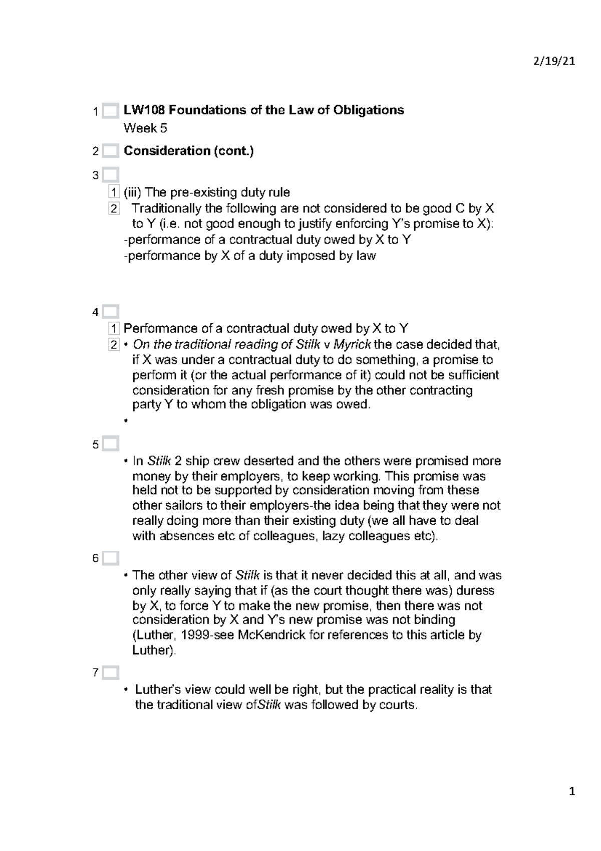 LW108 week 5 0 Consideration and intention to create legal relations ...