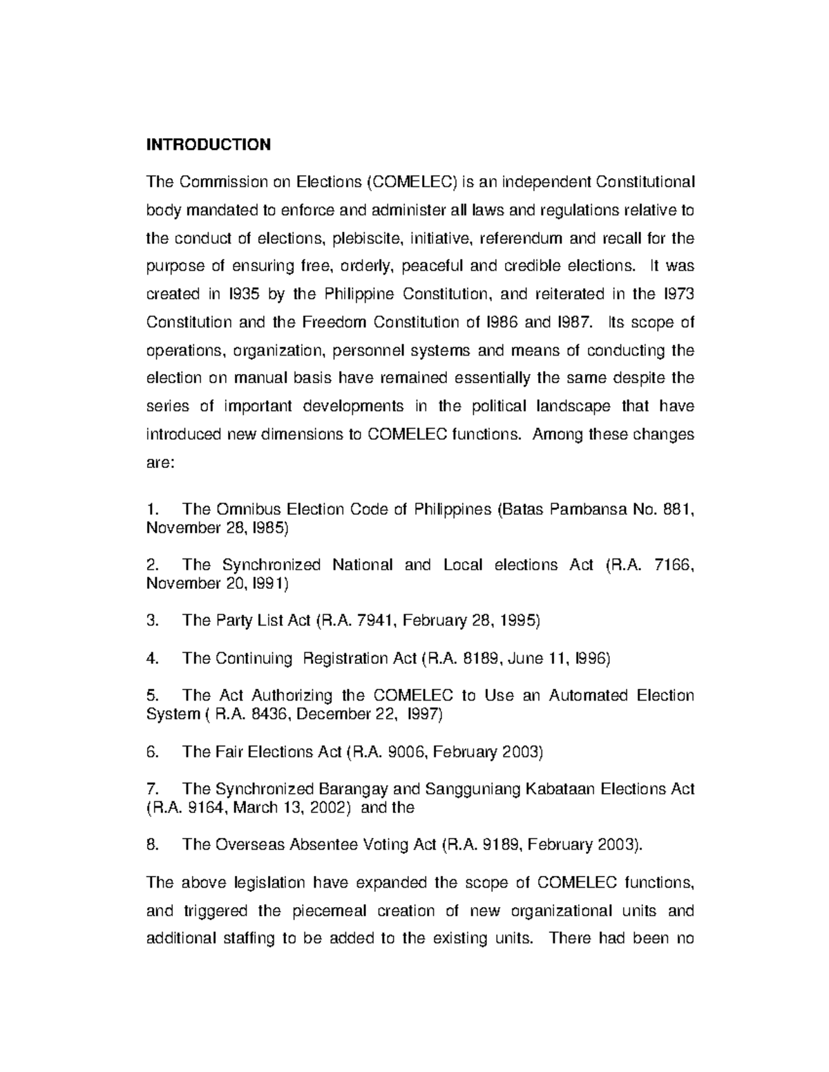 Assessment OF Capacity Building- Comelec - INTRODUCTION The Commission ...