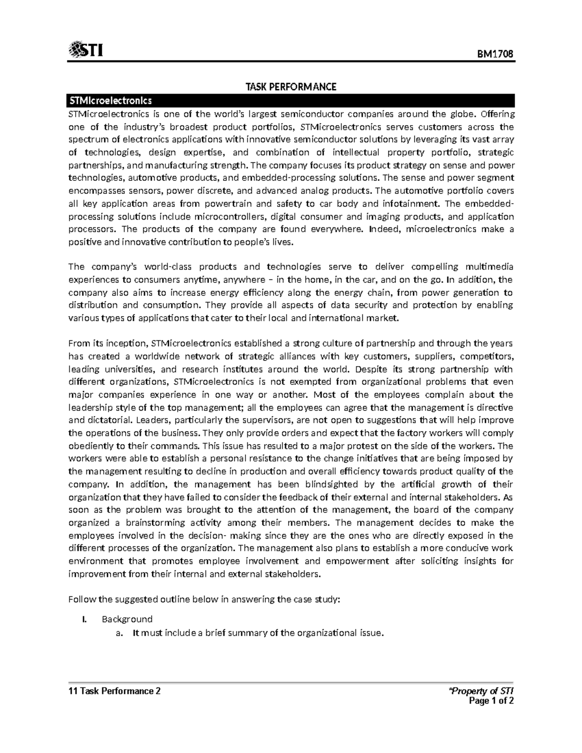 11 Task Performance 2 - none - BM 11 Task Performance 2 *Property of ...