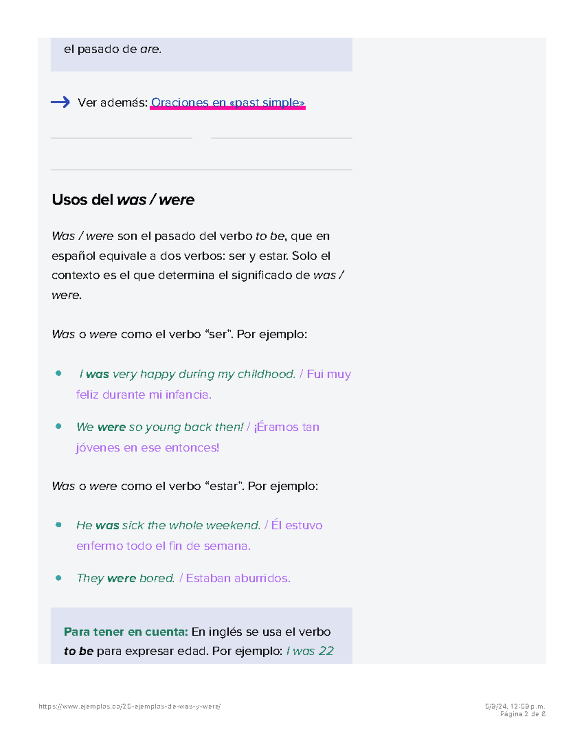 Was y were- el verbo to be en pasado (con ejemplos) - el pasado de are ...