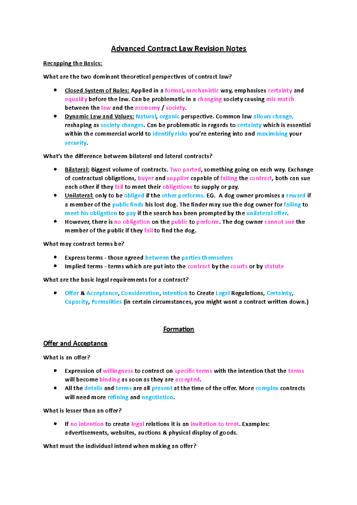 Advanced Contract Law Revision Notes - Advanced Contract Law Revision ...