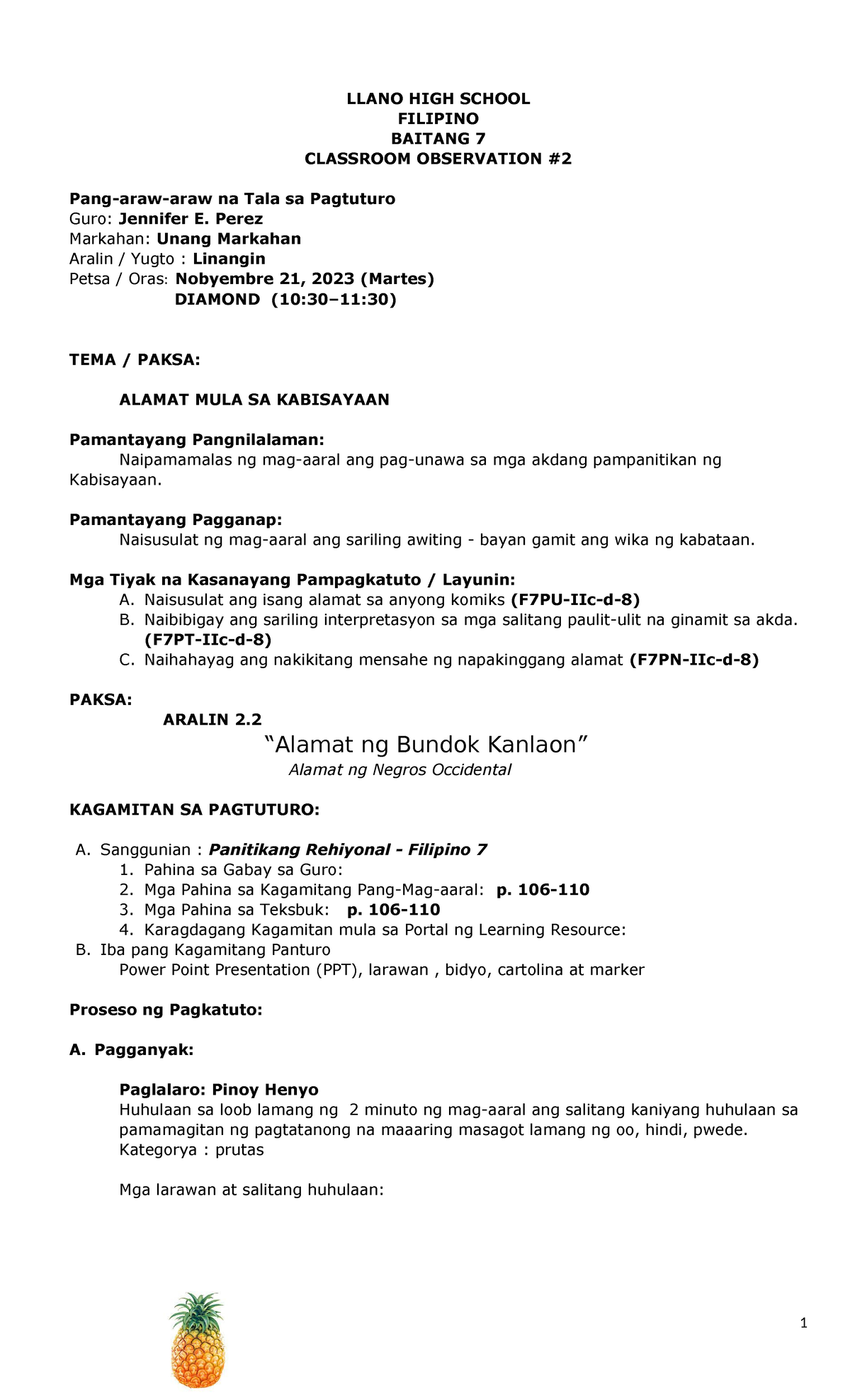 Filipino 7 - CO 2 - Perez - DLP - LLANO HIGH SCHOOL FILIPINO BAITANG 7 ...