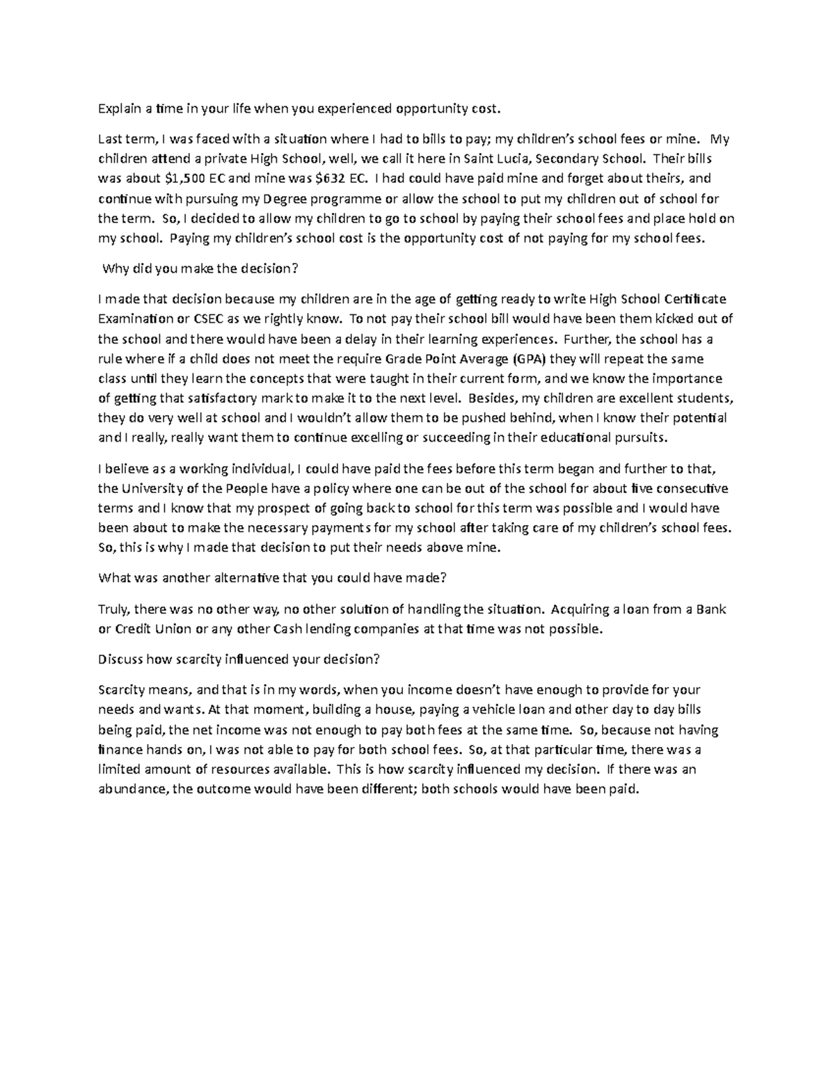 BUS 1103 Learning Journal Unit 1 - Explain a time in your life when you ...