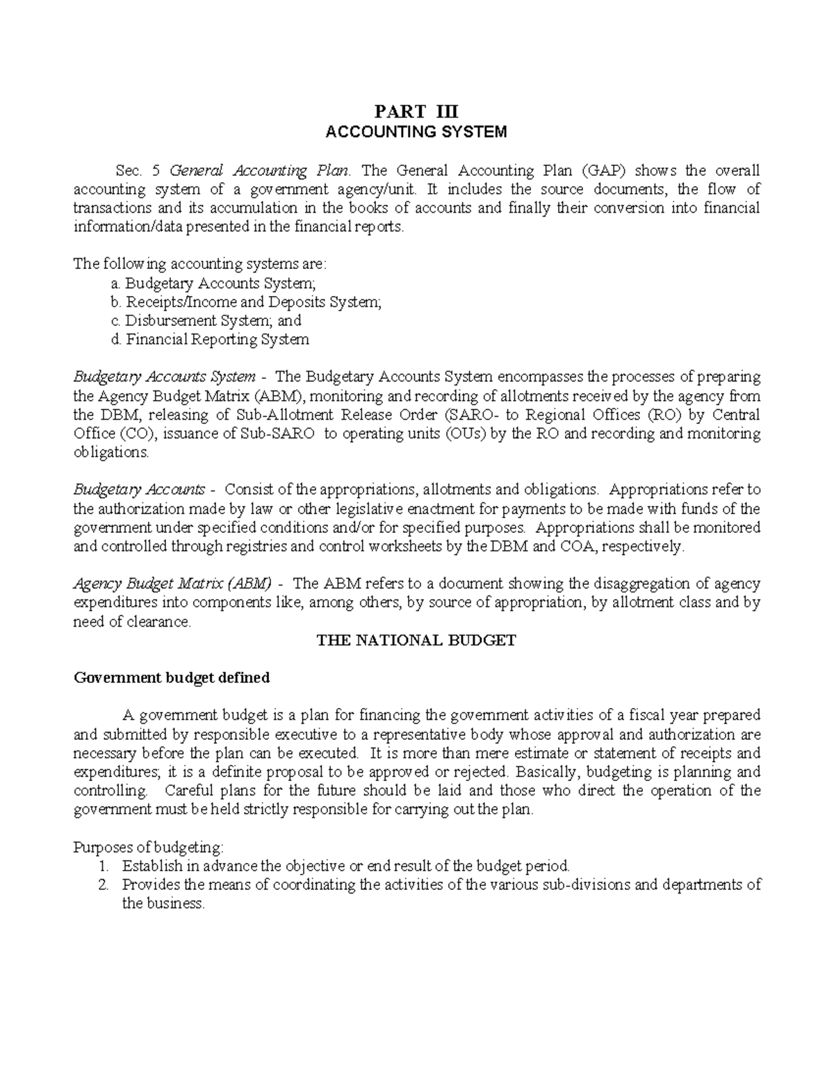 PART III of the hand outs 1 - PART III ACCOUNTING SYSTEM Sec. 5 General ...
