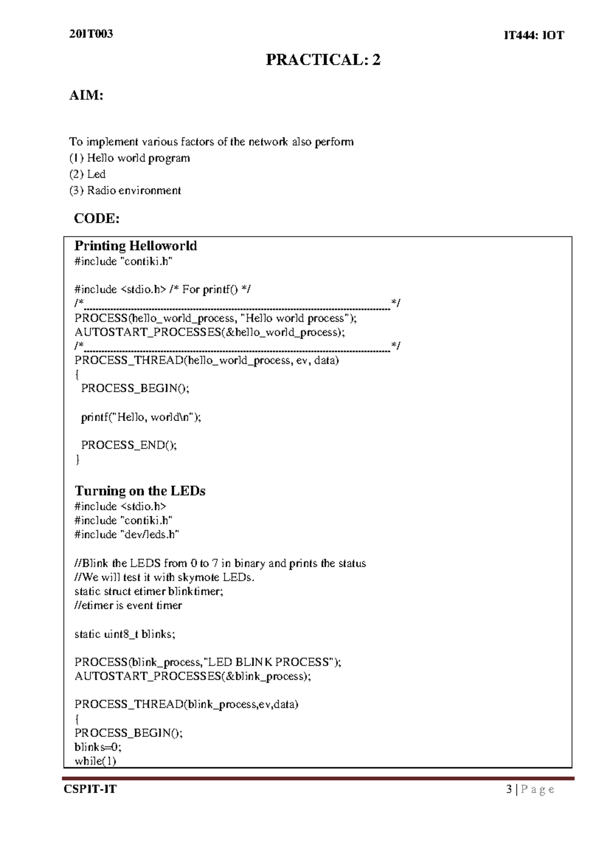 IOT Practical 2 - IT444: IOT AIM: PRACTICAL: 2 To implement various ...