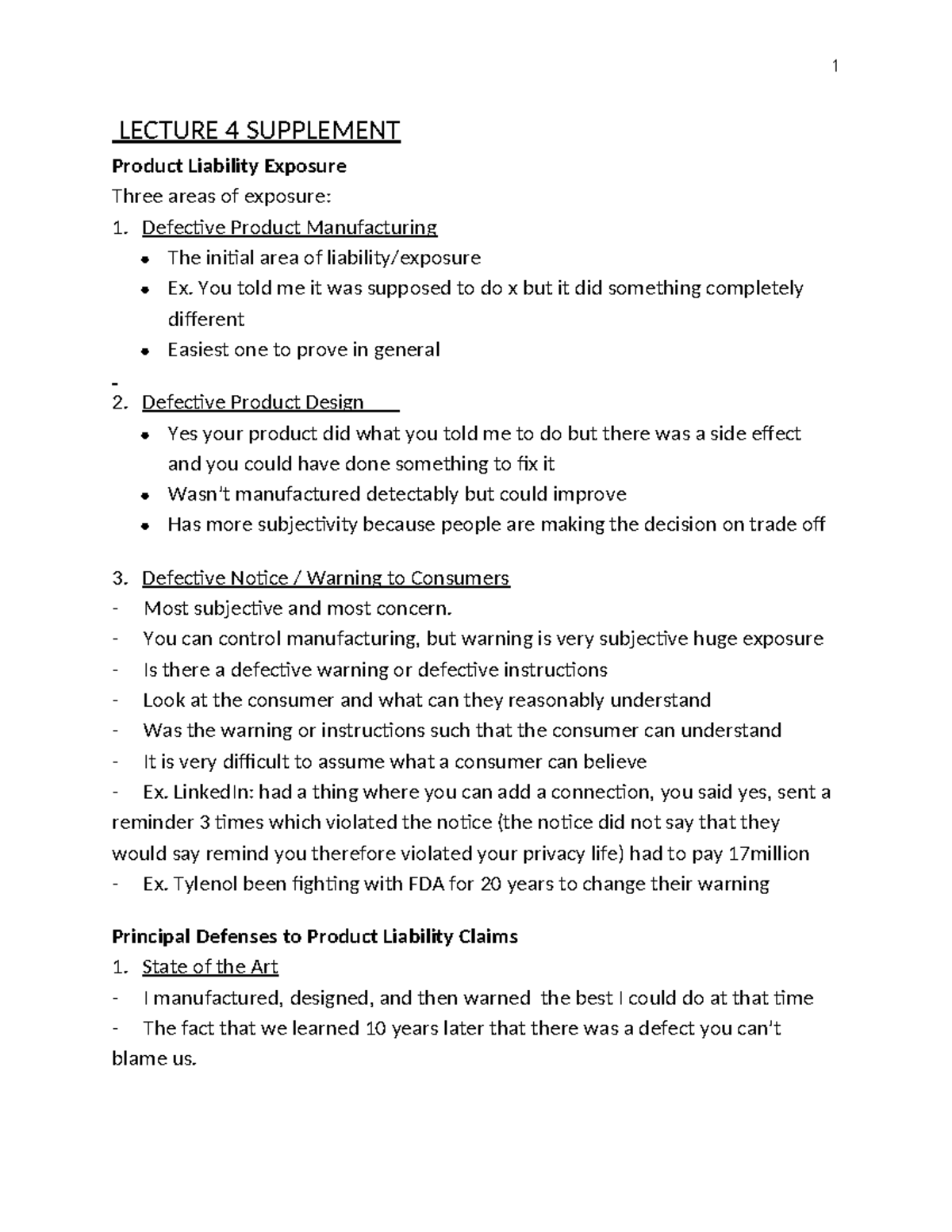 RM357EExam 2 - Exam Review - LECTURE 4 SUPPLEMENT Product Liability ...