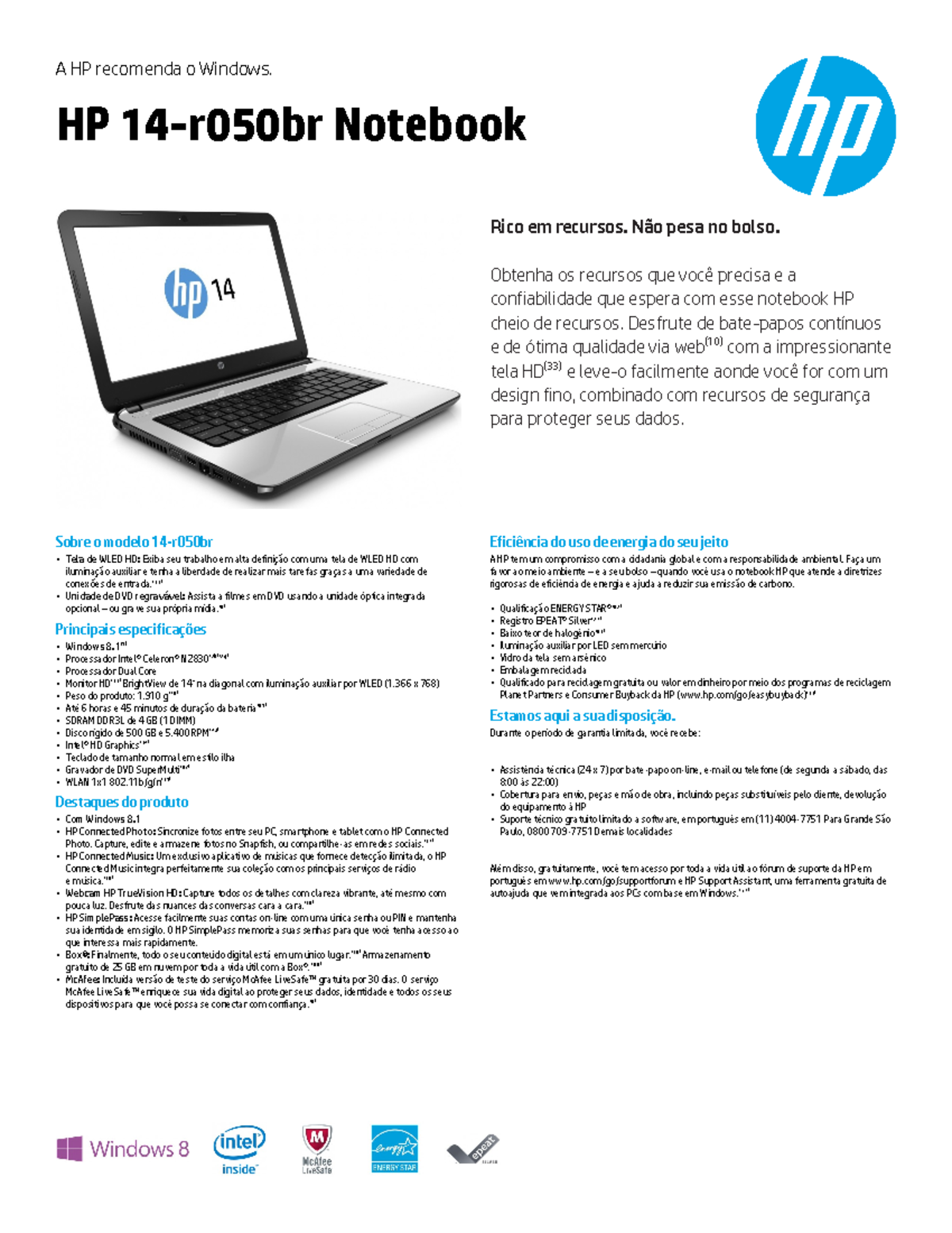Produto 29123 Id Arquivo 2455-hp14b050BR - HP 14-r050br Notebook Rico ...