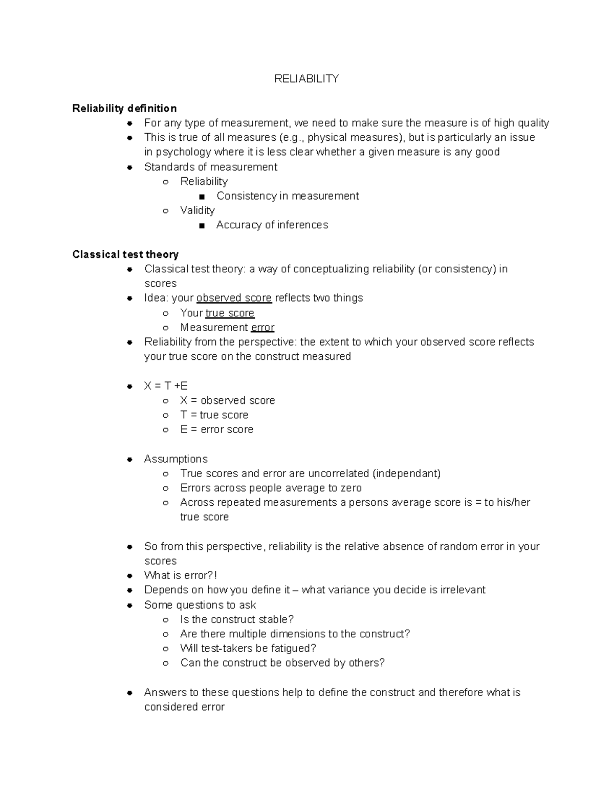 Lecture 11 - RELIABILITY Reliability definition For any type of ...