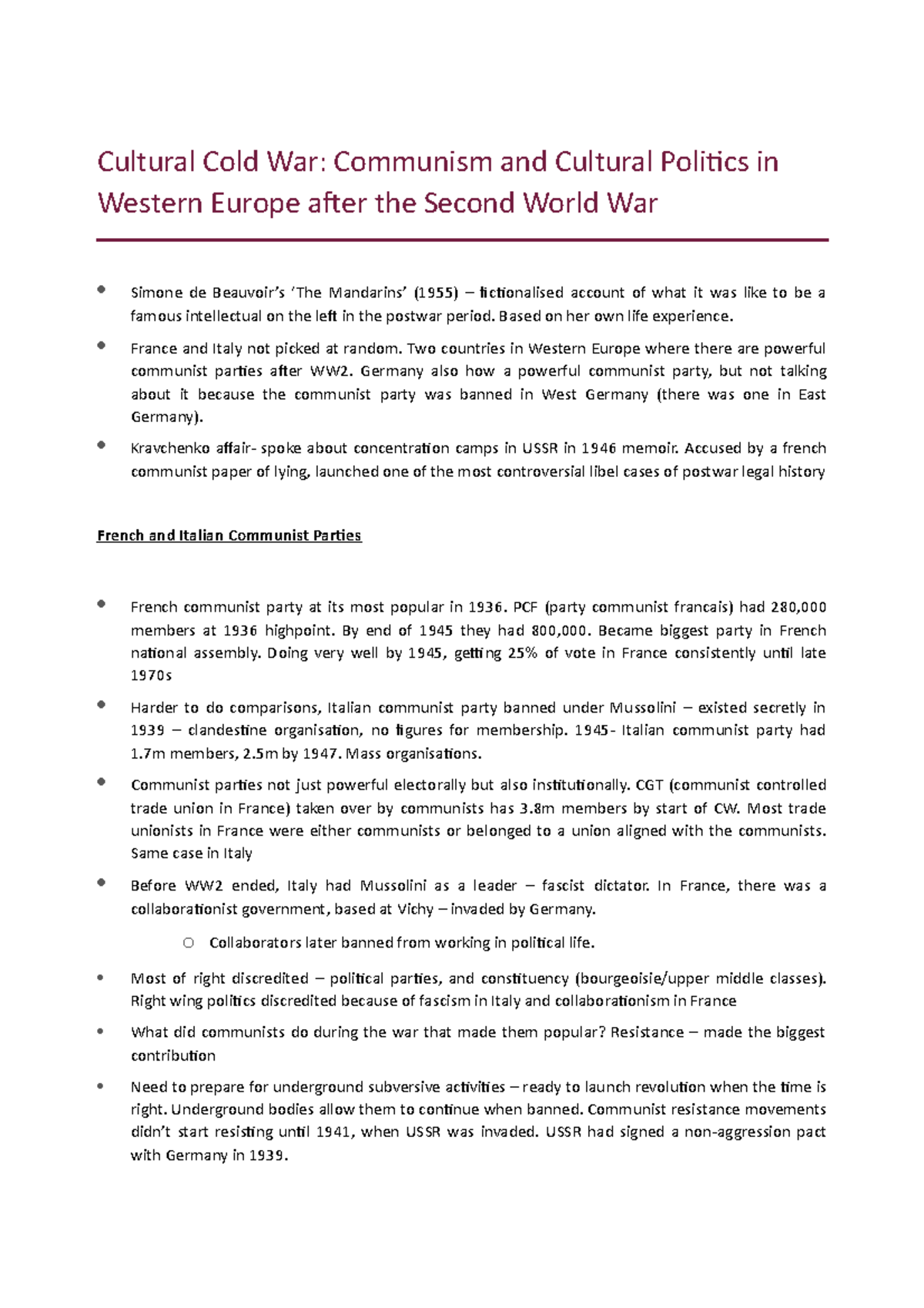 CW9 - Lecture notes 9 - Cultural Cold War: Communism and Cultural ...