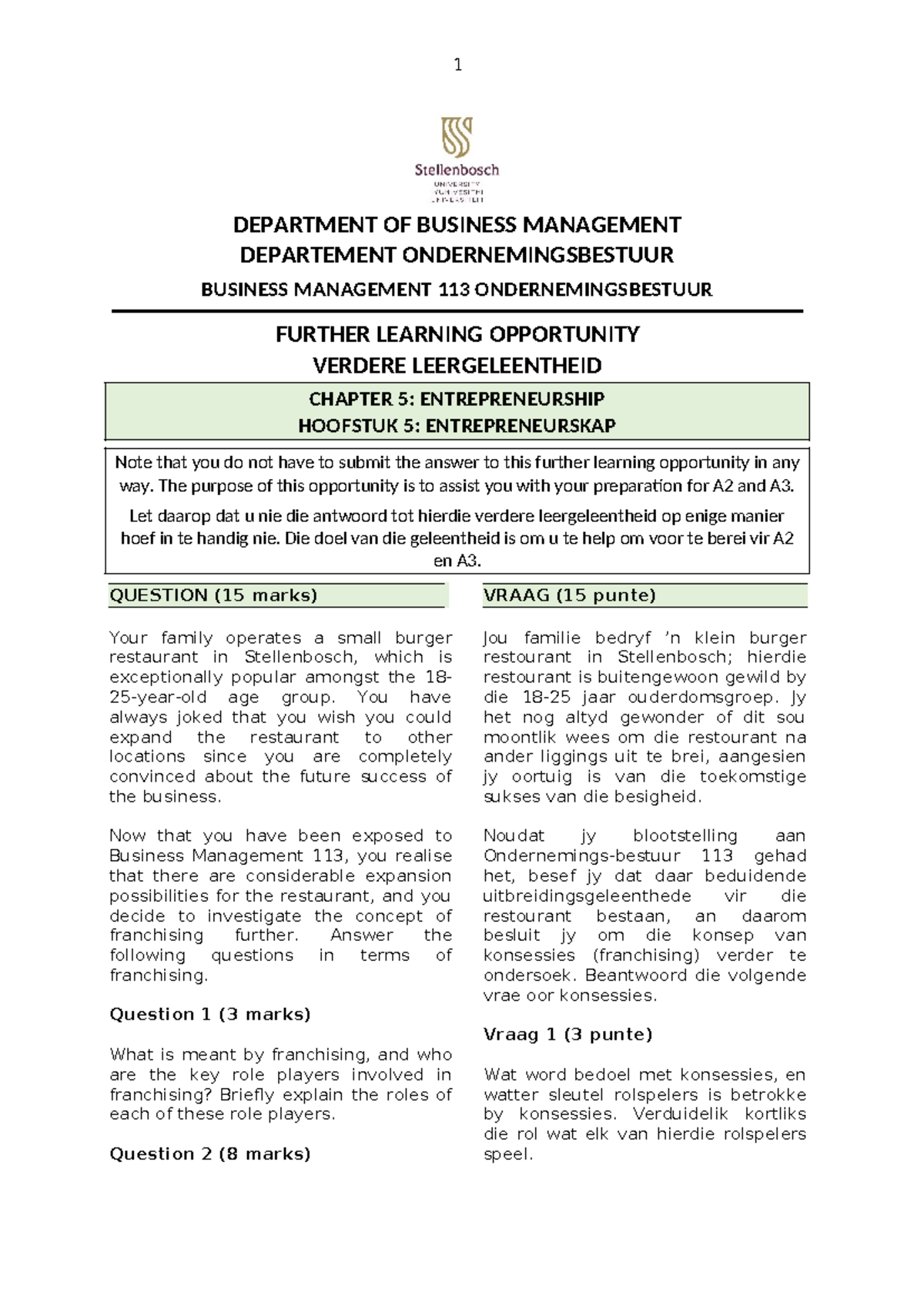 Entrepreneurship Entrepreneurskap - DEPARTMENT OF BUSINESS MANAGEMENT ...