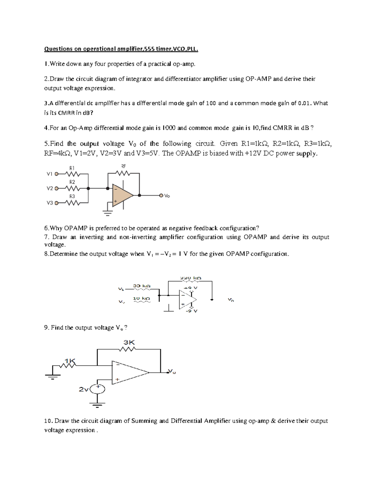 Assignment 2 - Not available - Questions on operational amplifier,555 ...