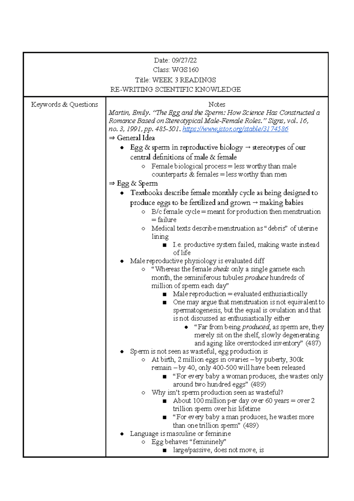 Re-writing Scientific Knowledge - Date: 09/27/ Class: WGS Title: WEEK 3 ...