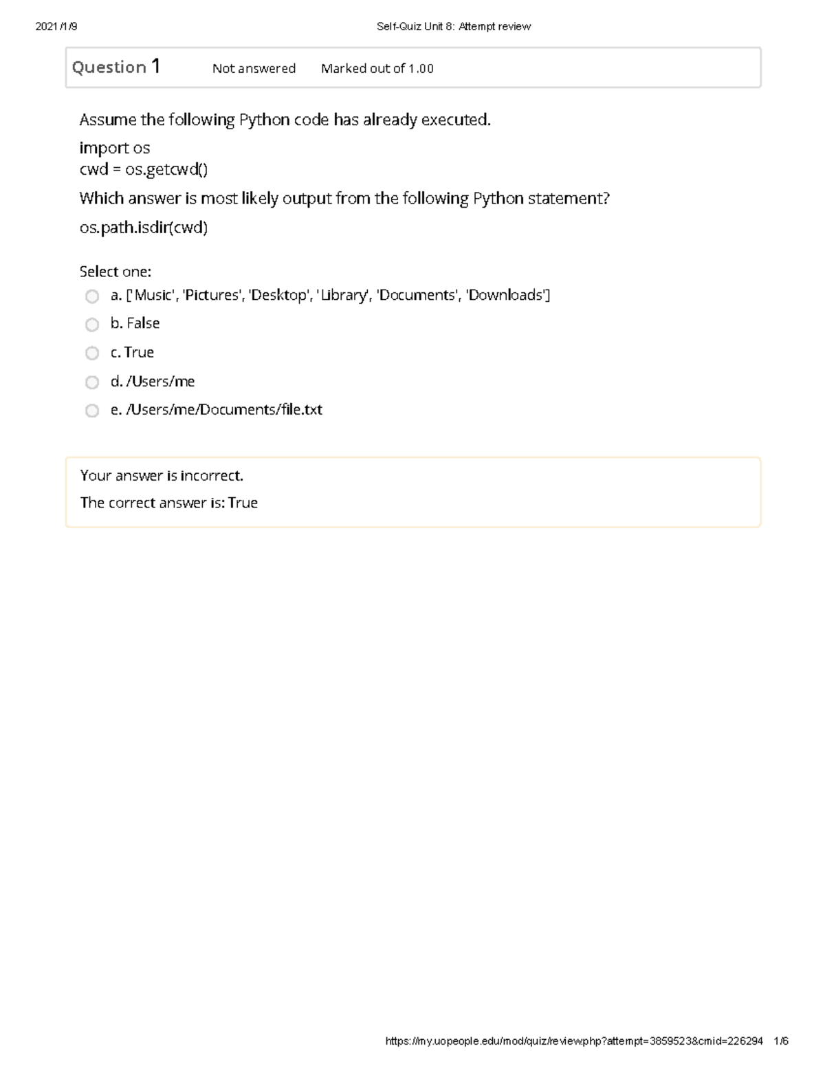Self-Quiz Unit 8 Attempt review - Question 1 Not answered Marked out of 1. Assume the following ...