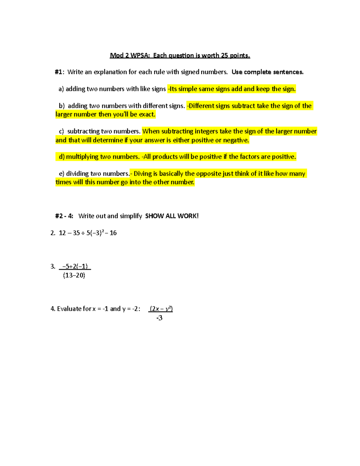 Samya blackwell m2 - work - Mod 2 WPSA: Each question is worth 25 ...