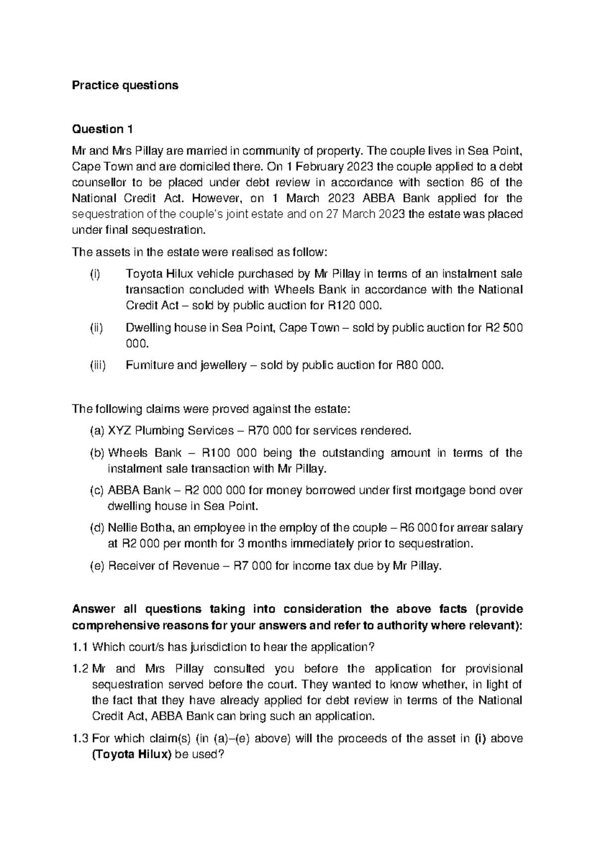 PRAC Questions-ISR 310 - Practice questions Question 1 Mr and Mrs ...