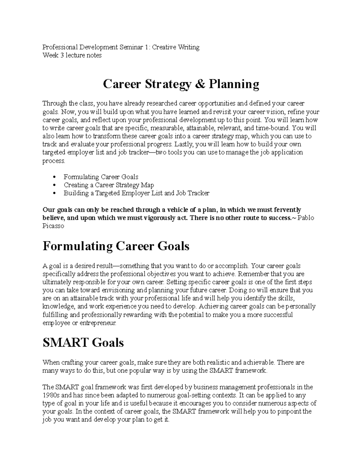 Professional Development Seminar: Career Strategy & Planning ...