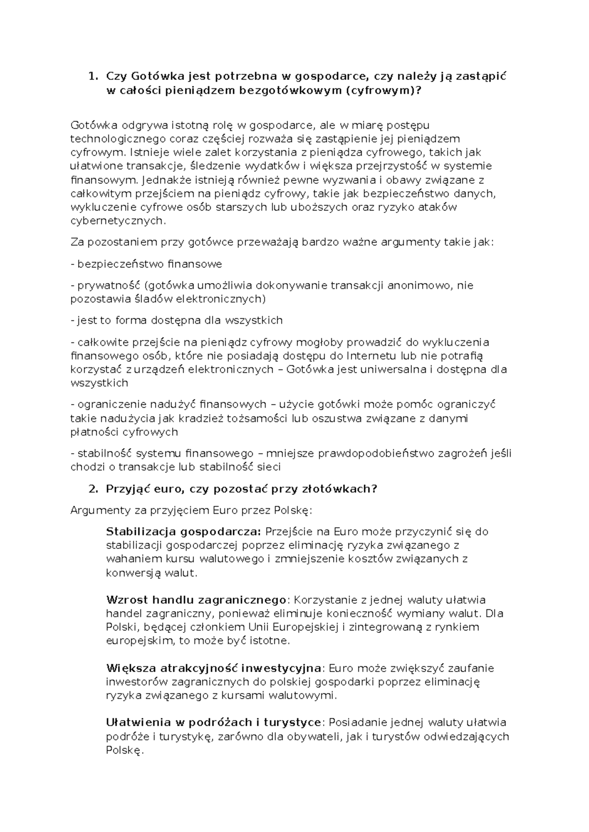 Podstawy finansów - Czy Gotówka jest potrzebna w gospodarce, czy należy ...