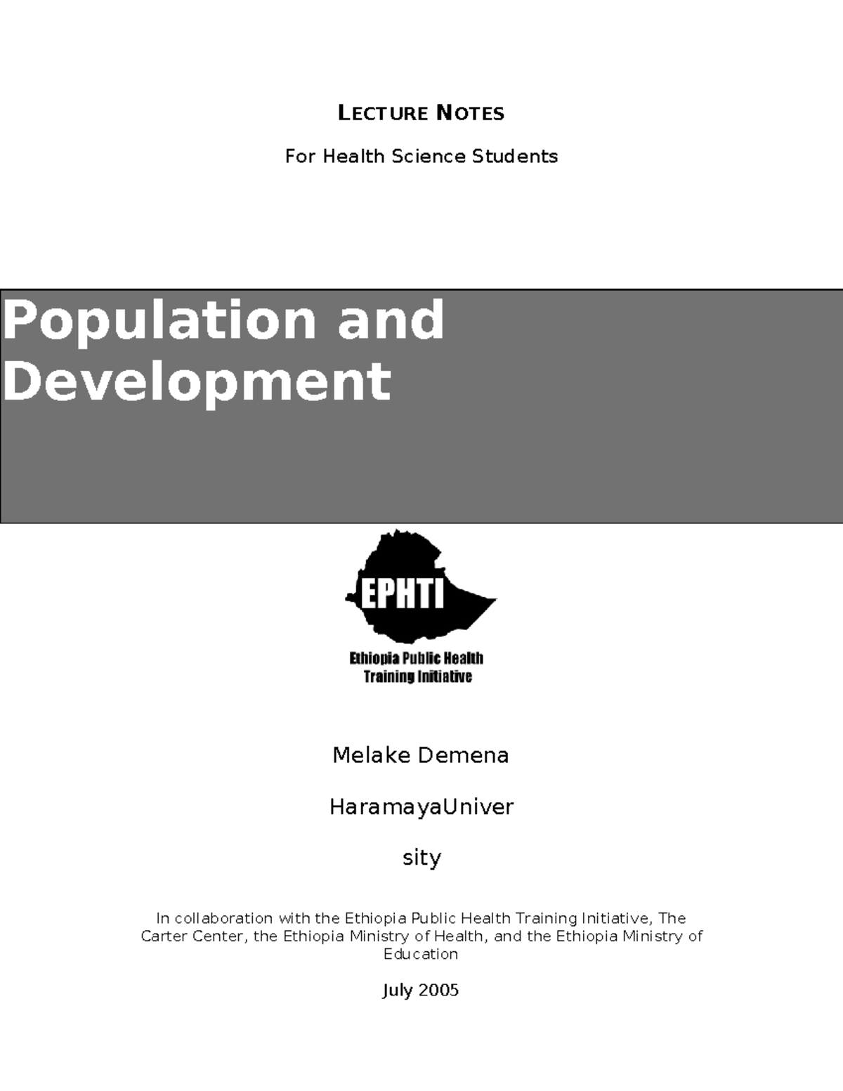 Medical Demography 2 - Lecture notes - Population and Development ...