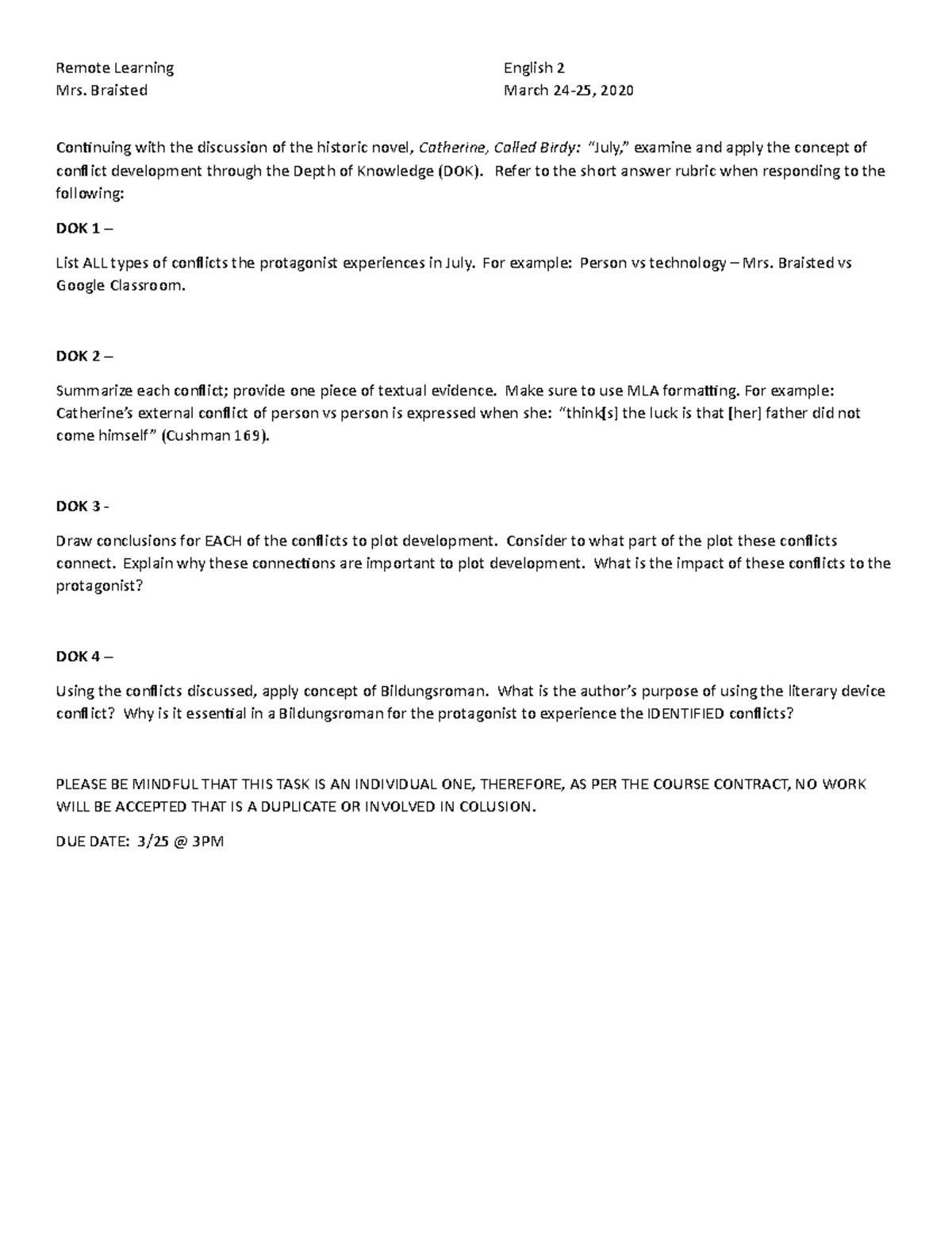 Sophia Debellas - Remote Learning March 24-25 - Remote Learning English 2 Mrs. Braisted March 24 ...